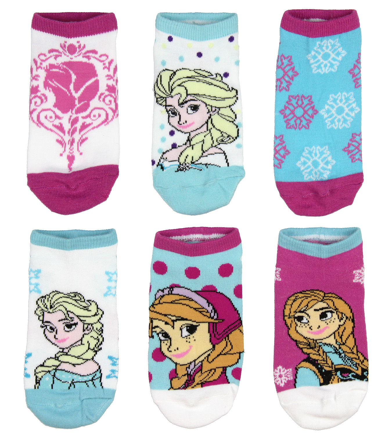 Disney Frozen Girls Elsa Anna and Glitter Snowflakes 6 Pk No-Show Socks ...