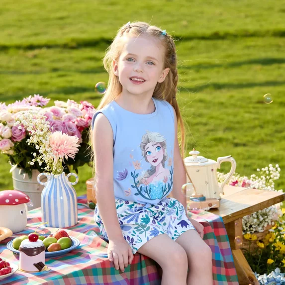 Disney Frozen Girls Elsa Graphic Tee Tank Top and Shorts Bottoms Blue ...