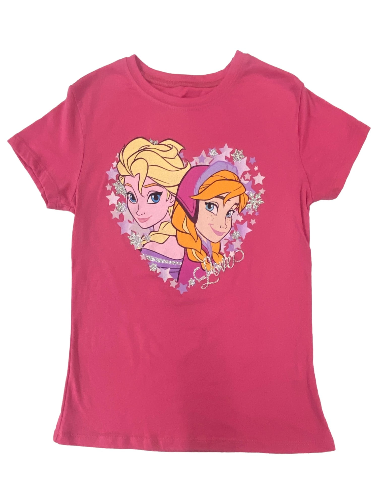 Disney Frozen Girls Pink Elsa & Anna Short Sleeve T-Shirt Tee Shirt M - Walmart.com