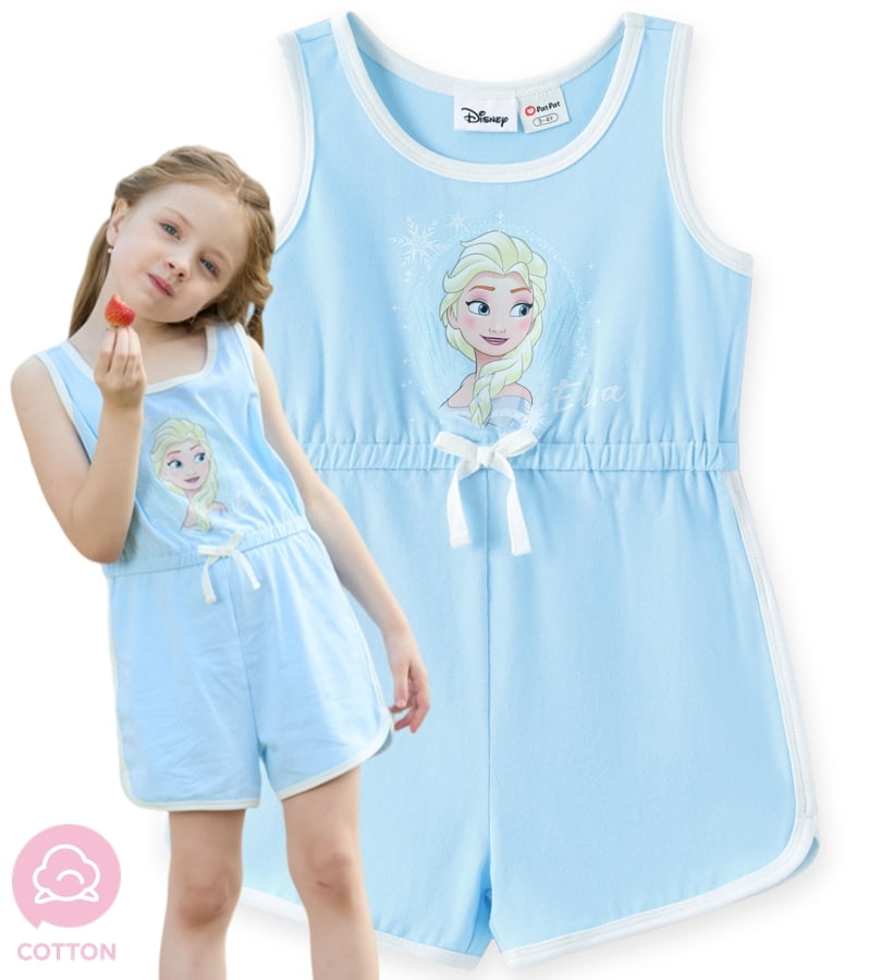 Disney Frozen Girls Rompers Cotton Elsa Graphic Bow Blue Crewneck ...