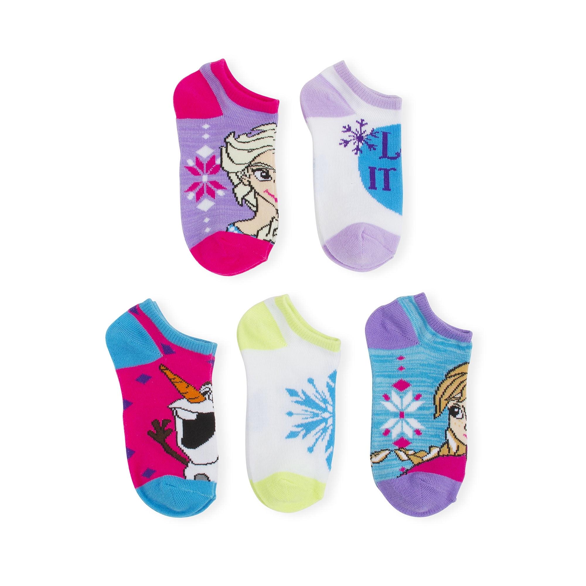 Disney Frozen Girls Socks, 5 Pack No Show (Little Girls & Big Girls ...