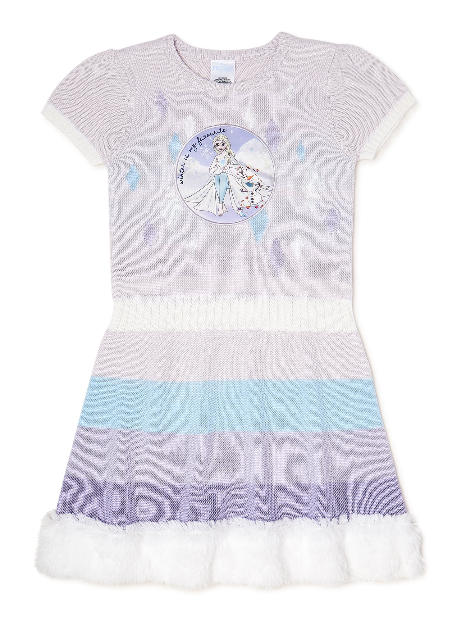 Disney Frozen Girls' Sweater Dress with Faux Fur Trim, Sizes 4-16 ...