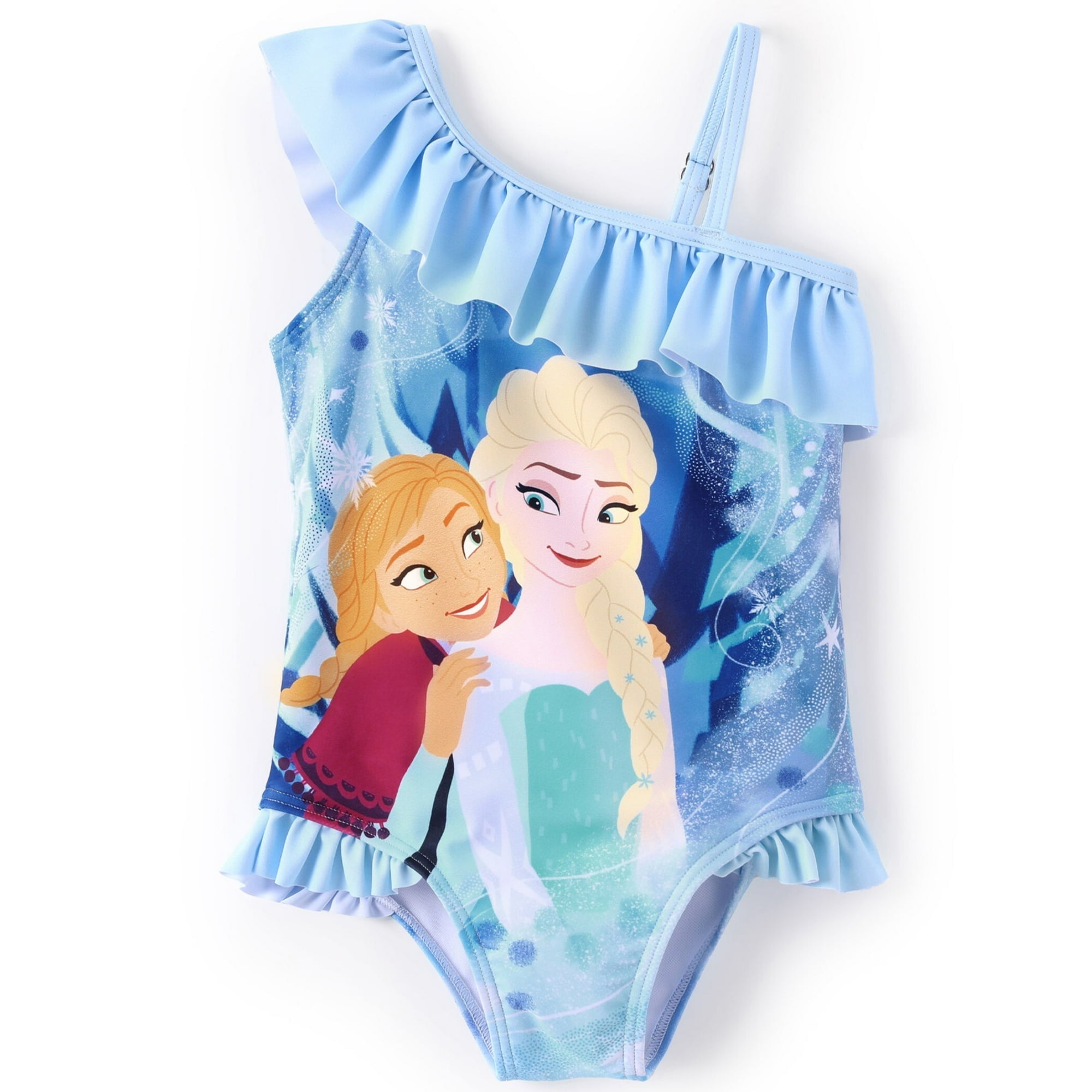 Disney Frozen Girls Swimsuit, Elsa Anna One-Shoulder Ruffled Bathing ...