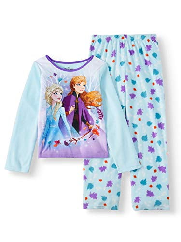 Disney Frozen II Anna and Elsa Pajama Foliage Fleece Pajama Set, Size 8 ...