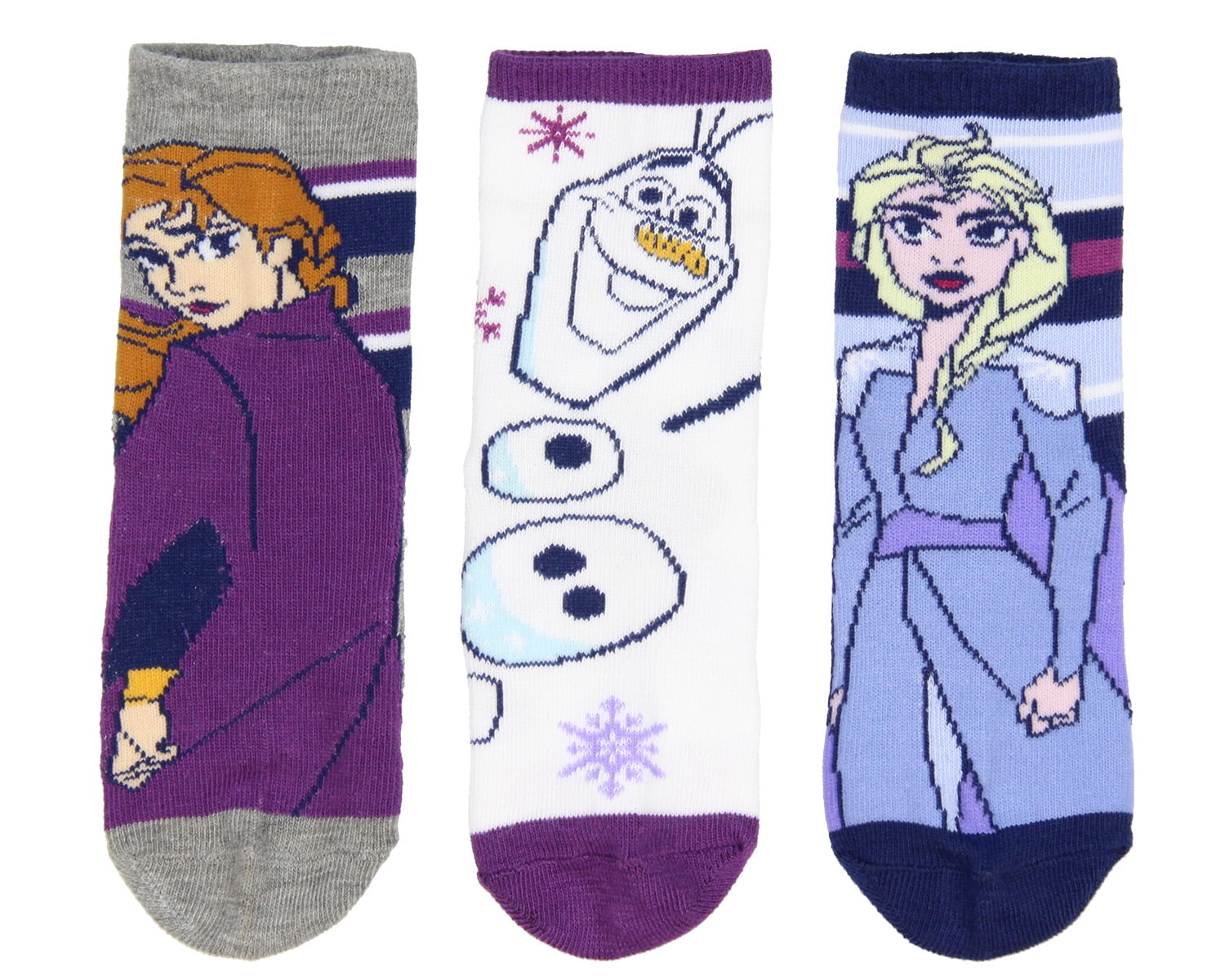 Disney Frozen II Girls Stripe and Snowflakes 3 Pair Crew Socks Gift Set ...