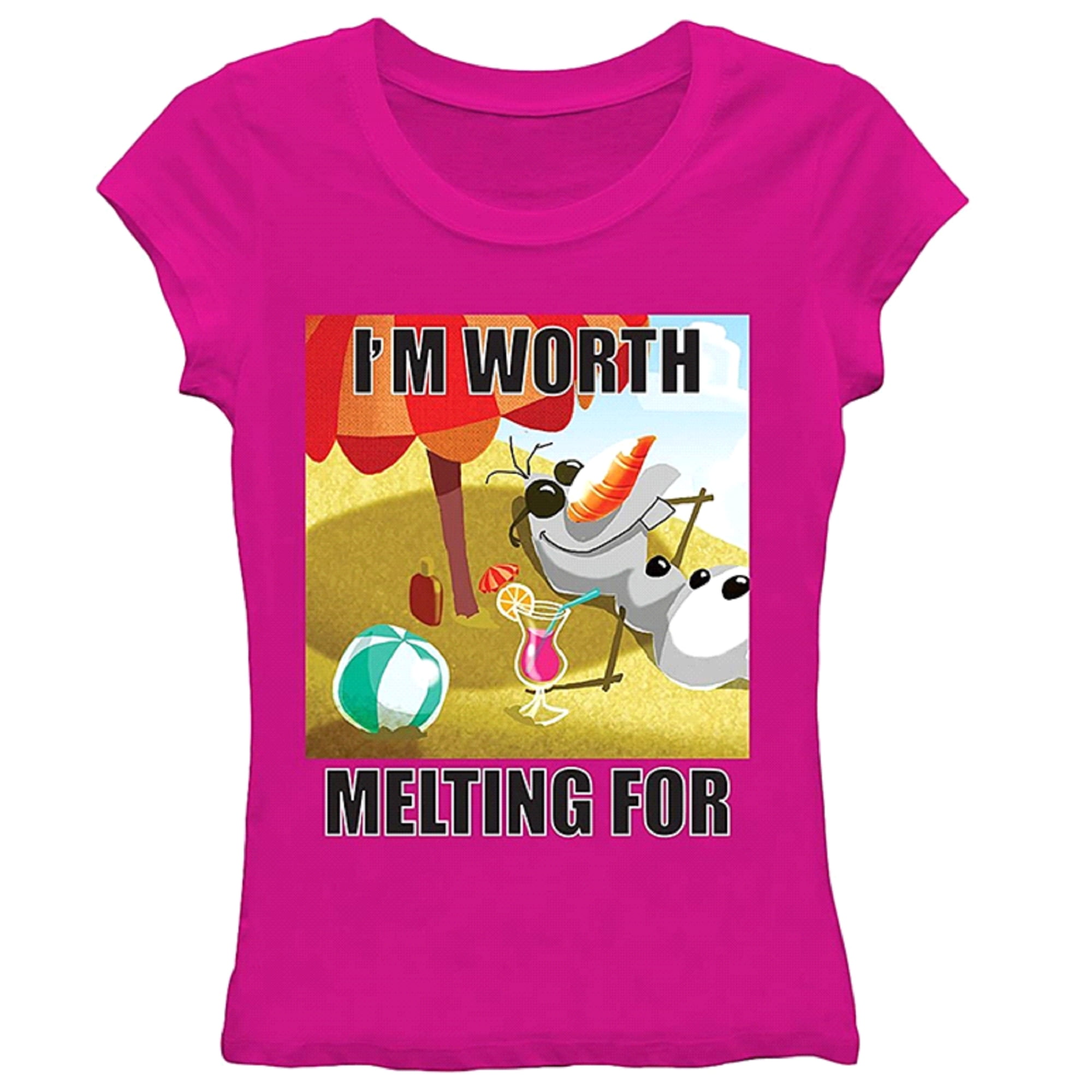 Disney Frozen Olaf I'm Worth Melting For Junior Women's Pink T-Shirt ...