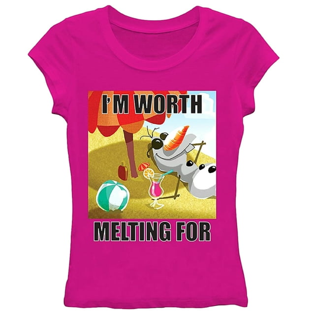 Disney Frozen Olaf I'm Worth Melting For Junior Women's Pink T-Shirt ...