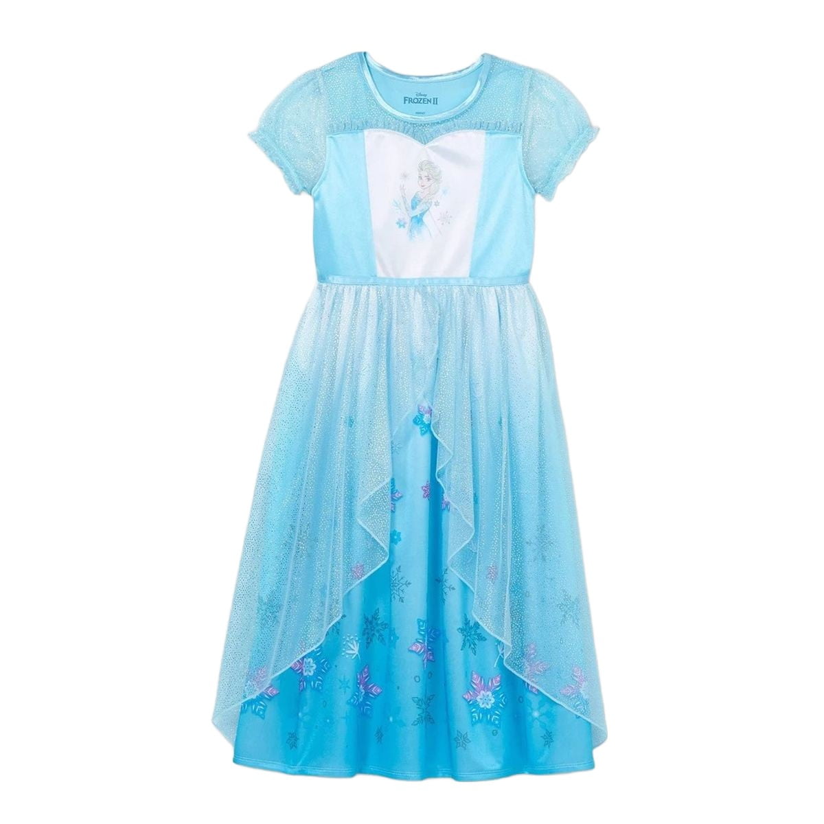 Disney Frozen Queen Elsa Blue Snowflakes Shimmery Tulle Nightgown, X ...