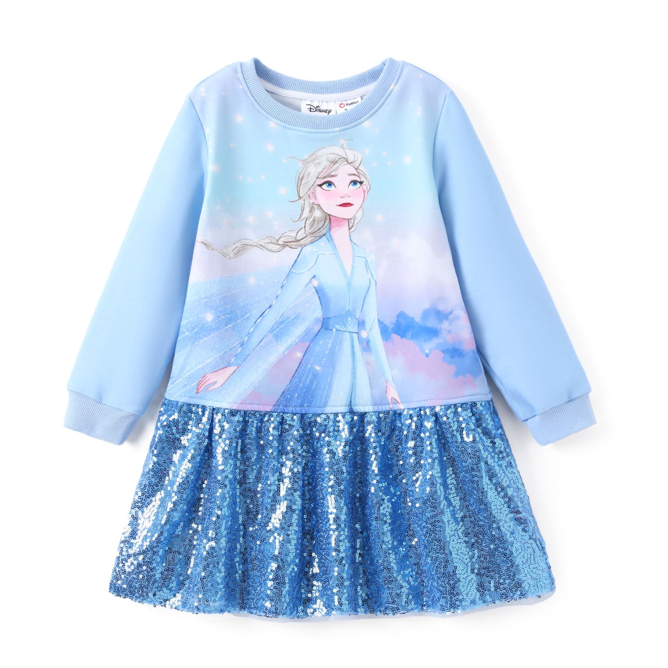 Disney Frozen Toddler Girls Dresses Elsa Graphic Sequins Long Sleeves ...