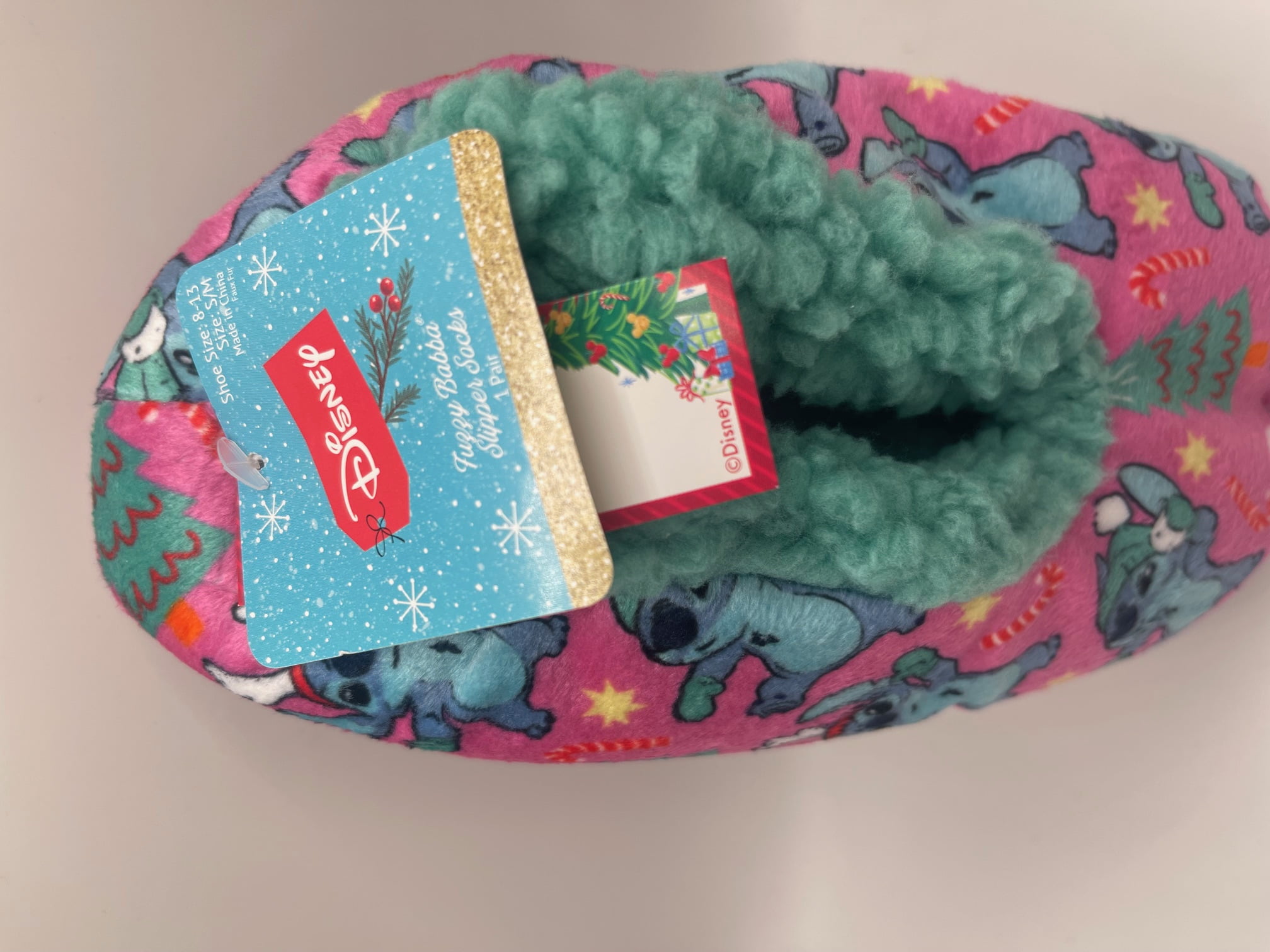 Disney Fuzzy Babba Pink Stitch Character Christmas Faux Fur Slipper ...