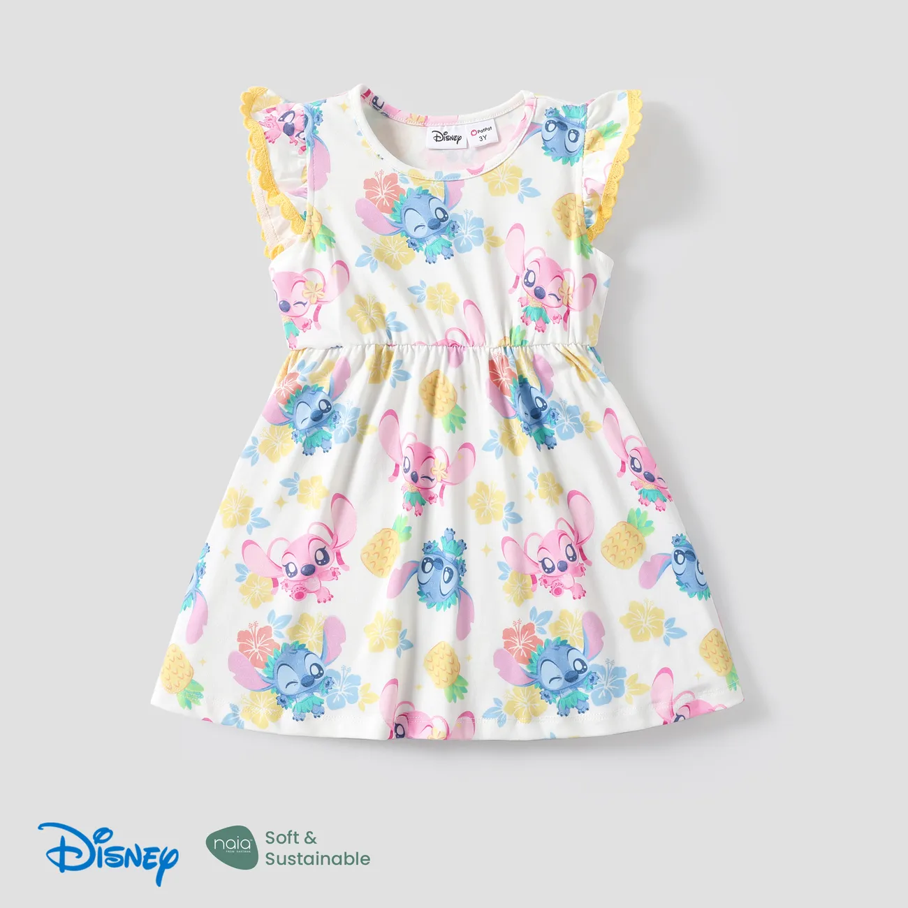 Disney Stitch Girls Dresses with Graphic Ruffled Shoulder Casual ...