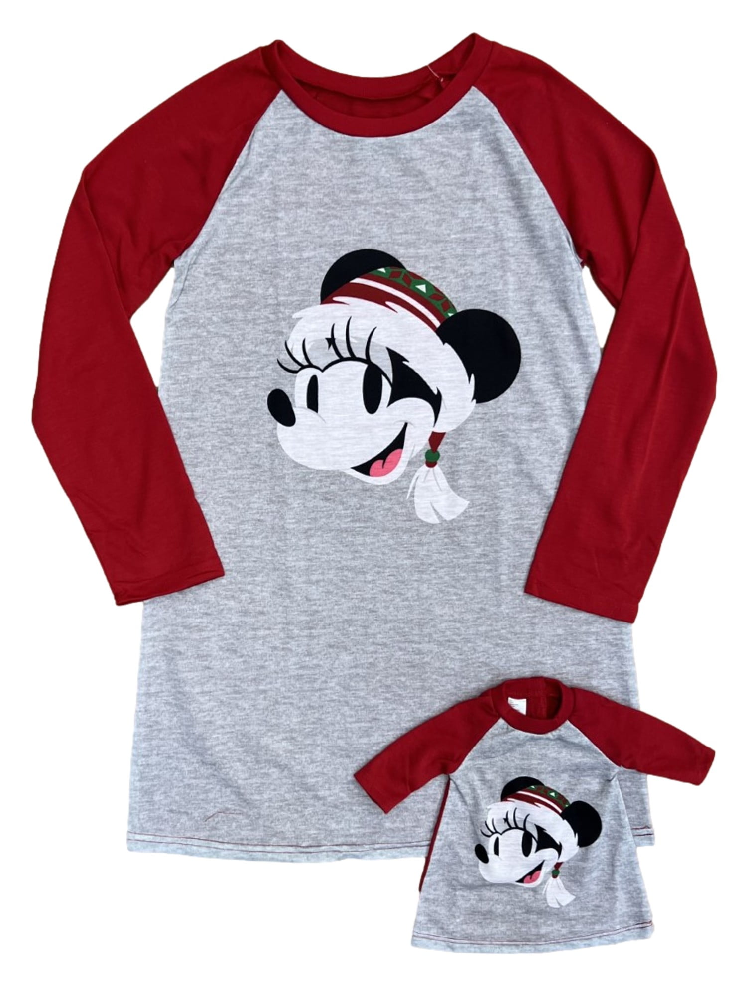Disney Girl Minnie Mouse Gray & Red Christmas Nightgown Doll & Night ...