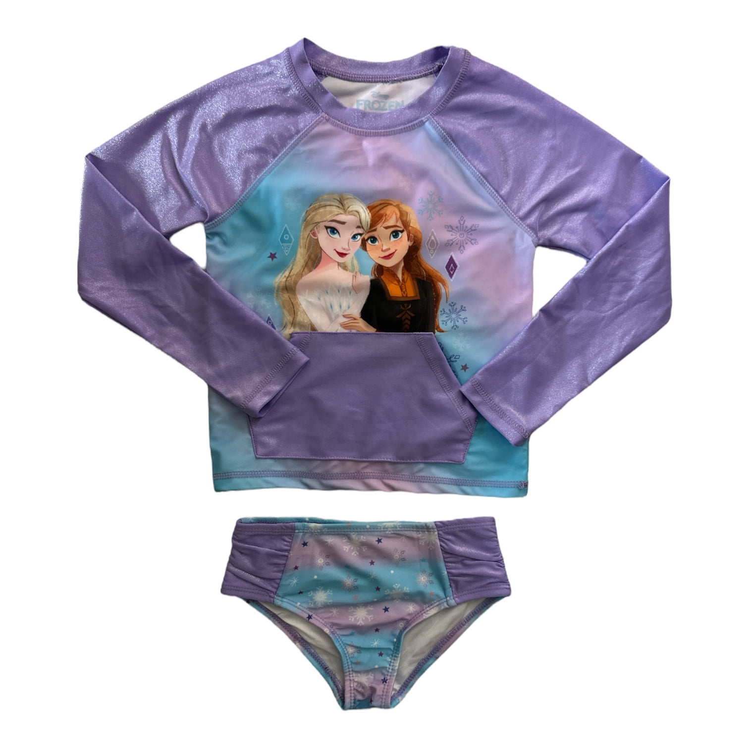 Disney Girl's 2 Piece Long Sleeve Rash Guard & Brief Bottom Swim Set ...