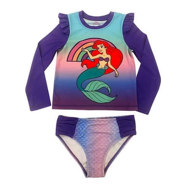 Disney Ariel Toddler Bathing Suit: 2 Piece Long Sleeve Rash Guard ...