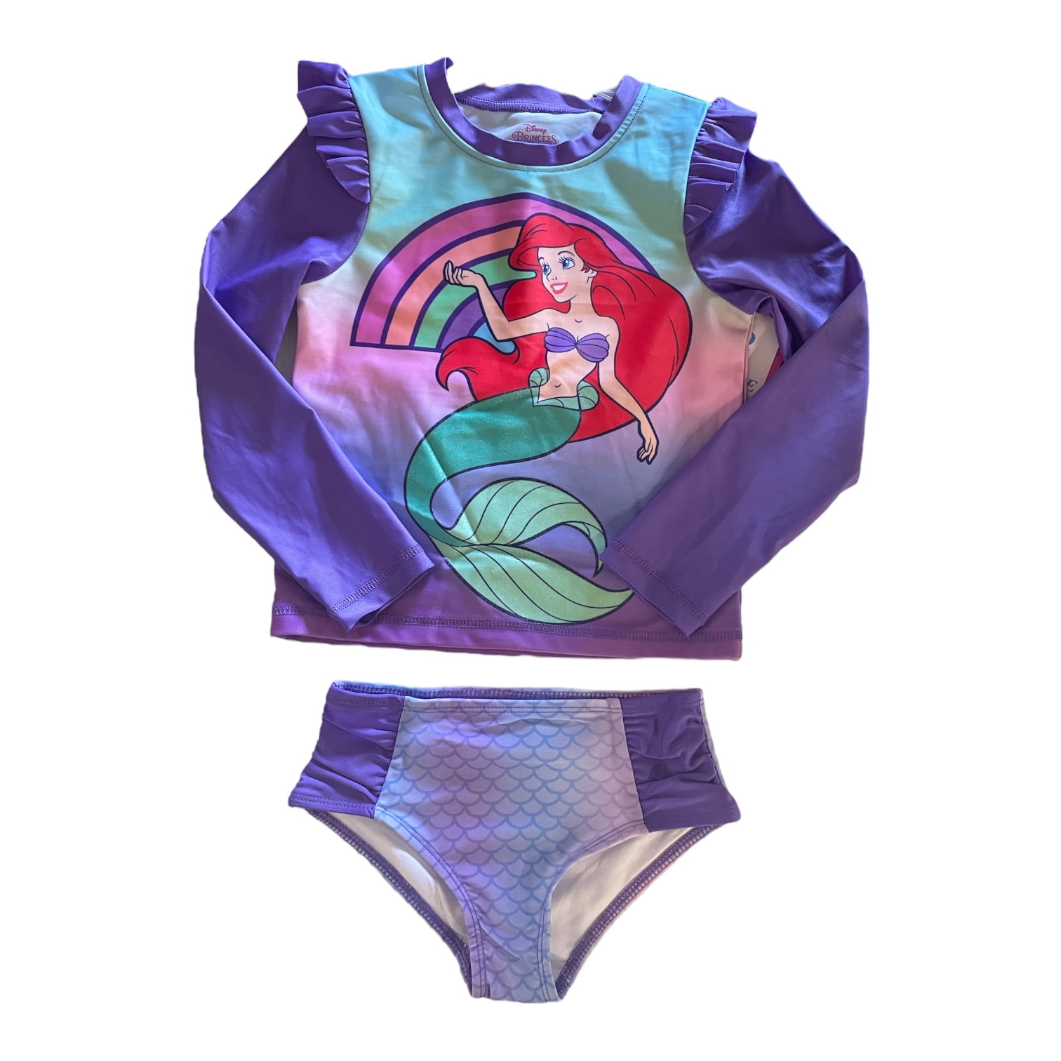 Disney Girl's 2 Piece Long Sleeve Rash Guard & Brief Bottom Swim Set ...