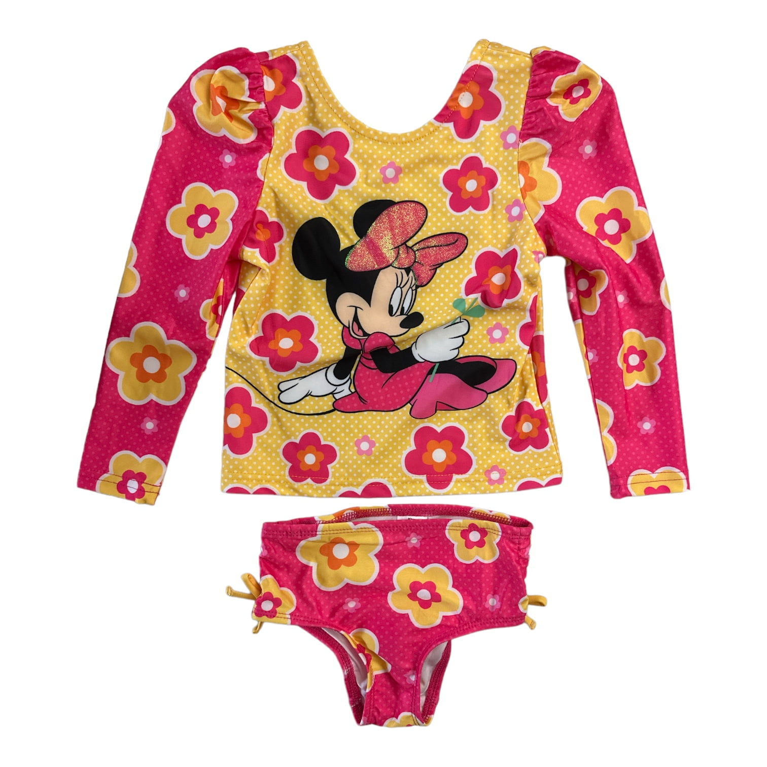 Disney Girl's 2 Piece Long Sleeve Rash Guard & Brief Bottom Swim Set ...