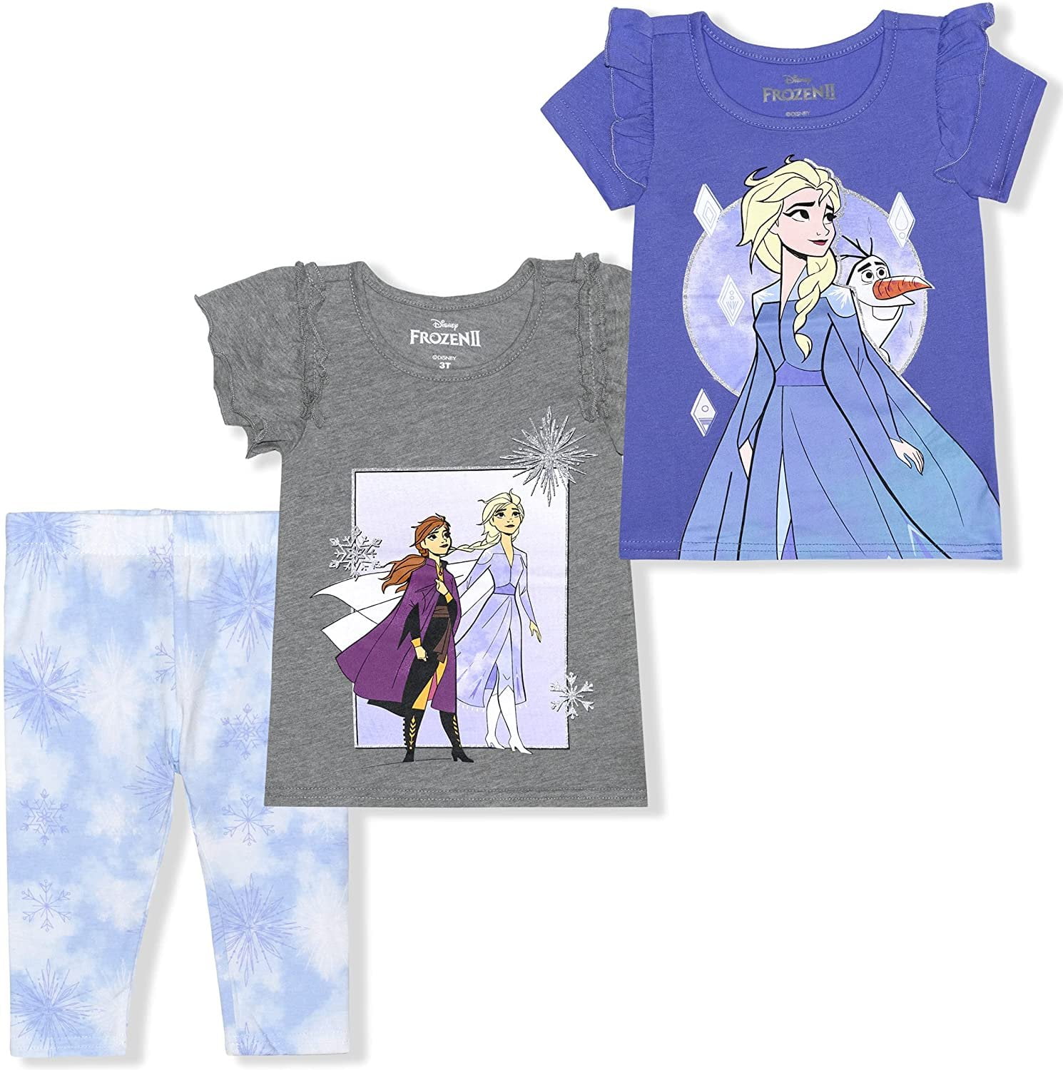 Disney Girl's 3 Pack Frozen Short Sleeves Tee Shirts and Leggings Set ...