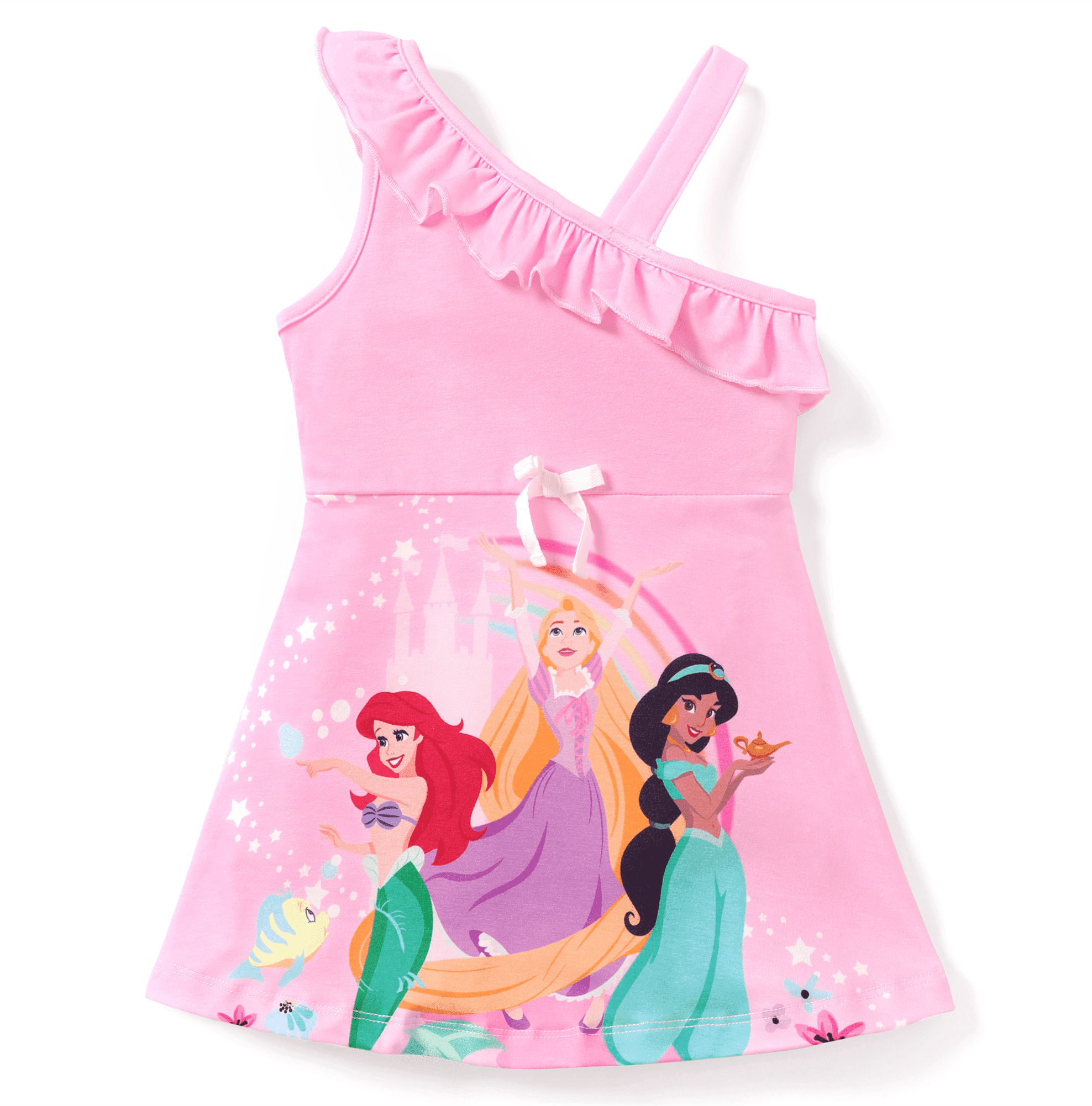 Disney Girl's A Line Mermaid Ariel Print One Shoulder Ruffle Dress ...