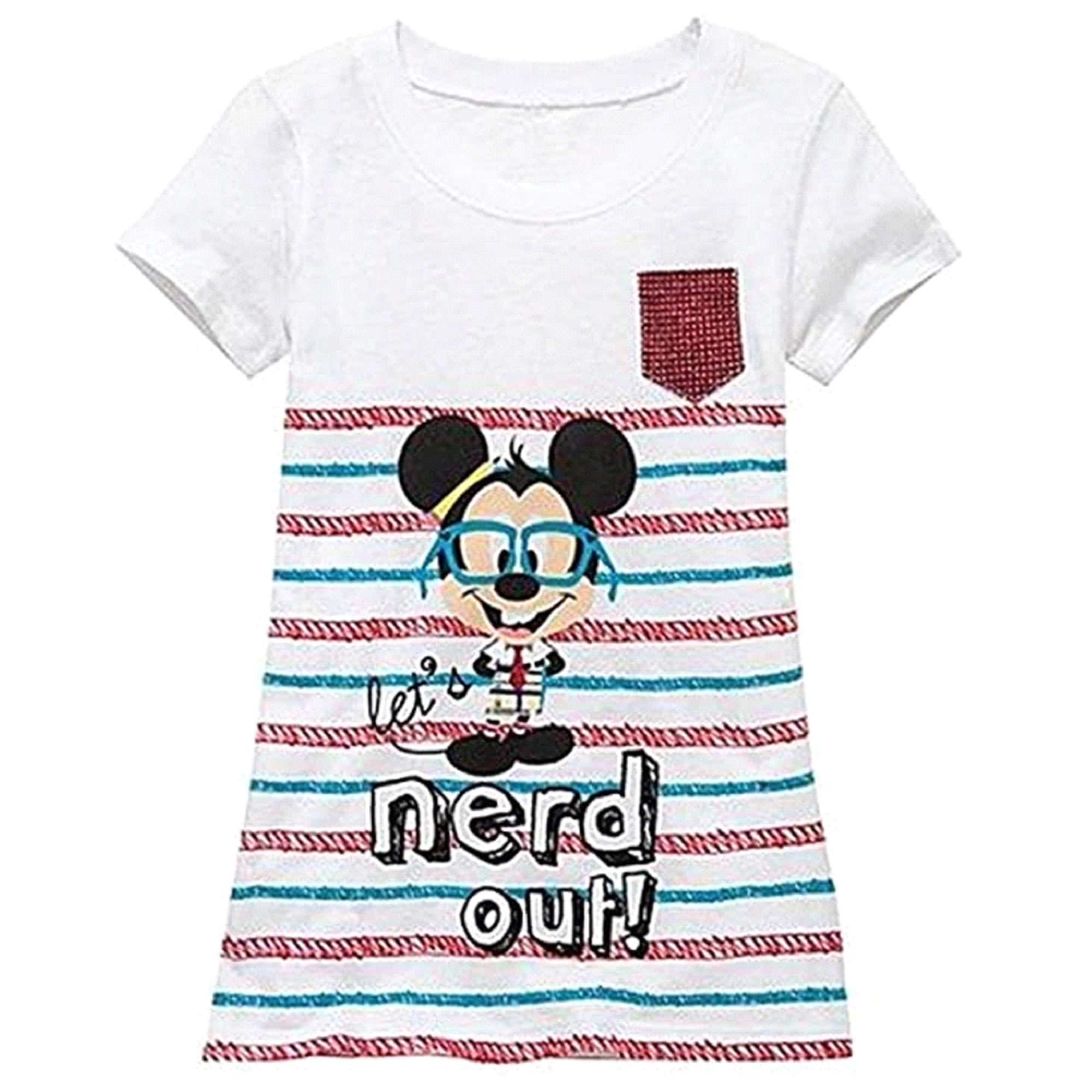 Disney Girl's Mickey Mouse "Nerd Out" White T-Shirt - (Small 5/6 ...