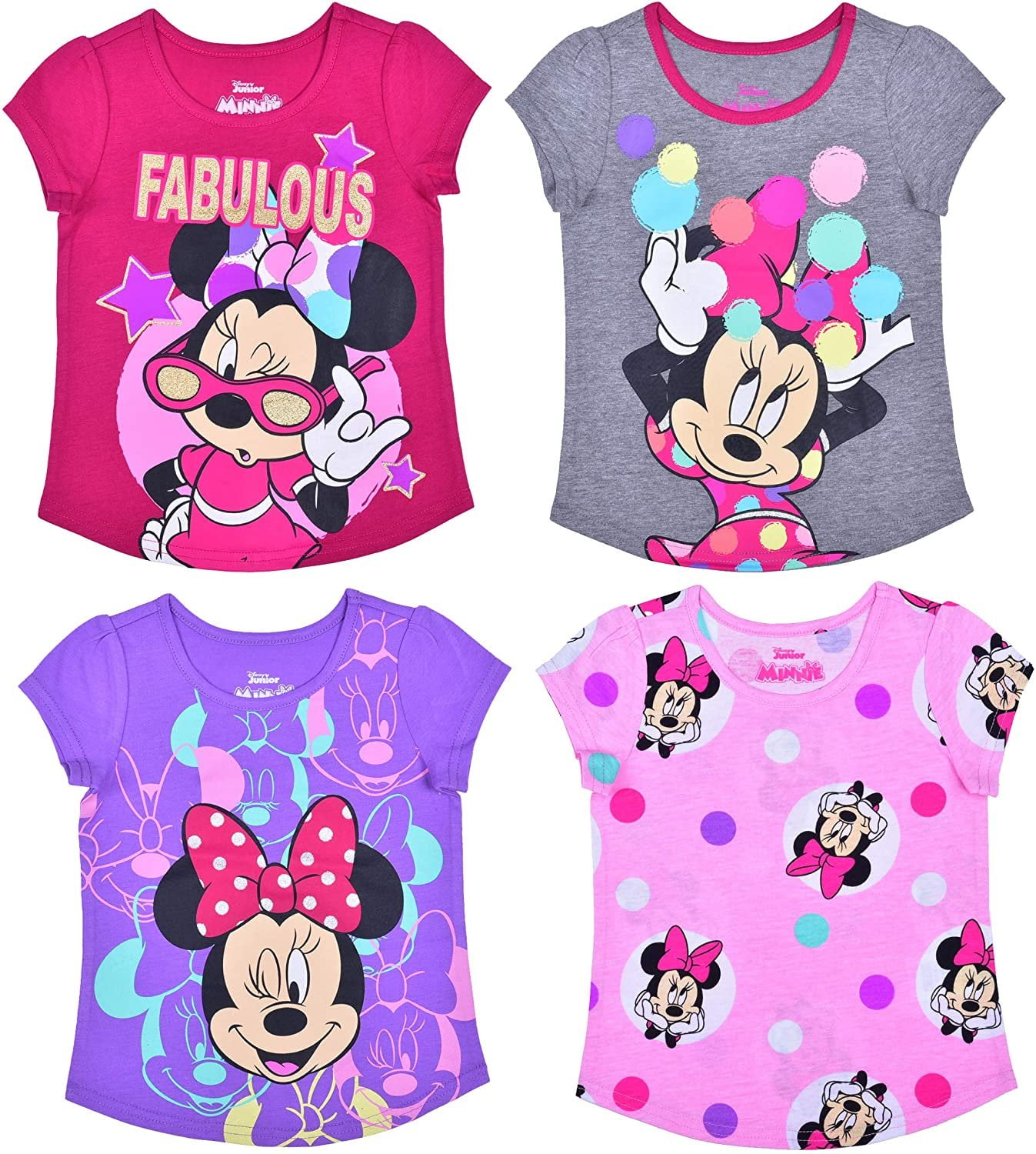 Disney Girl's Minnie Mouse 4 Pack Short Sleeves Tee Shirt Set ...