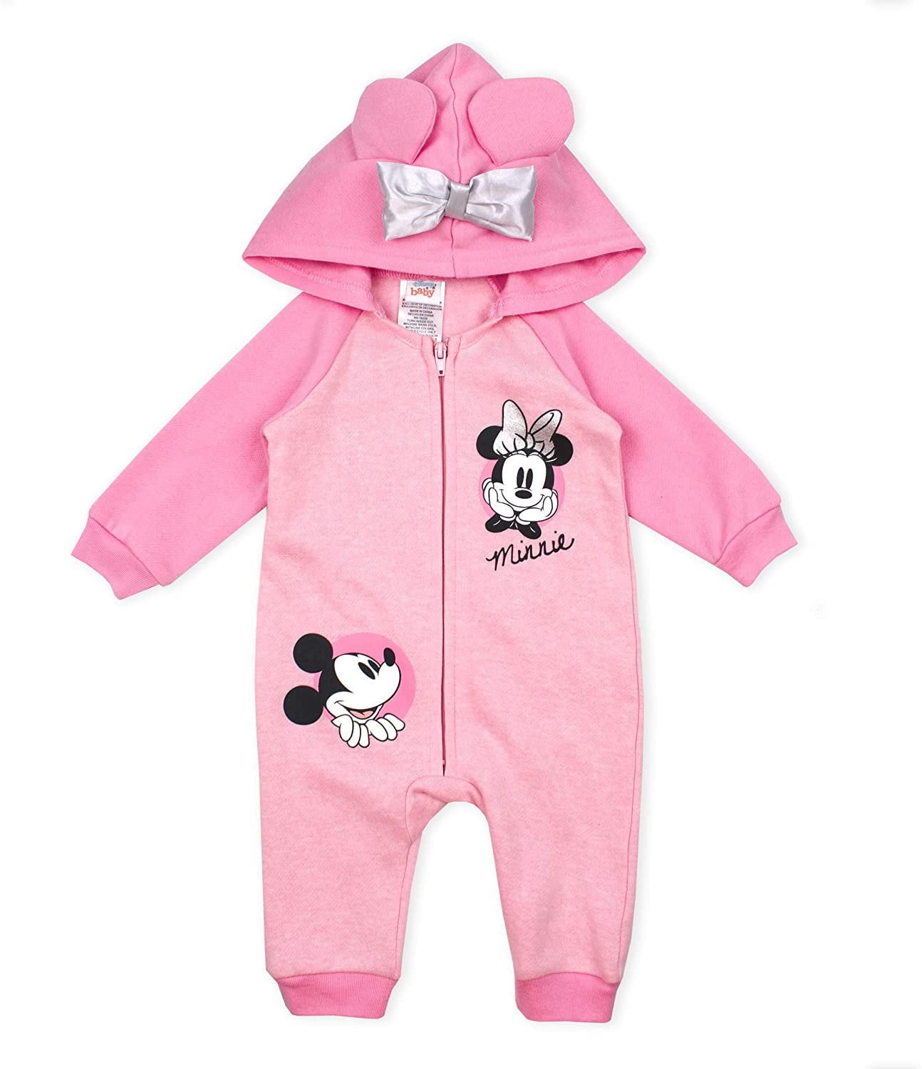 Disney Girl's Minnie Mouse Footed Coverall Bodysuit Creeper with Hood ...
