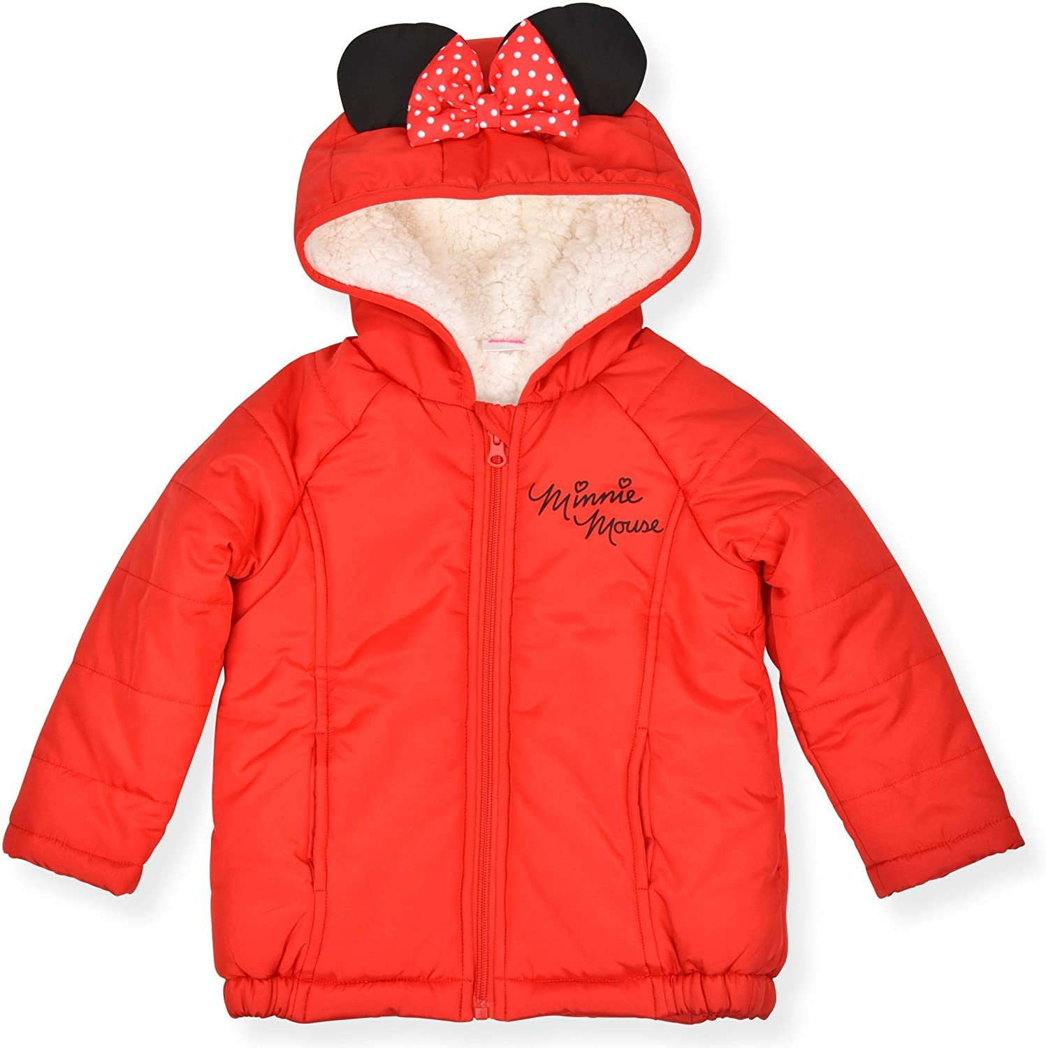 Disney Girl's Minnie Mouse Print Hooded Puffer Jacket with Ears and Bow ...