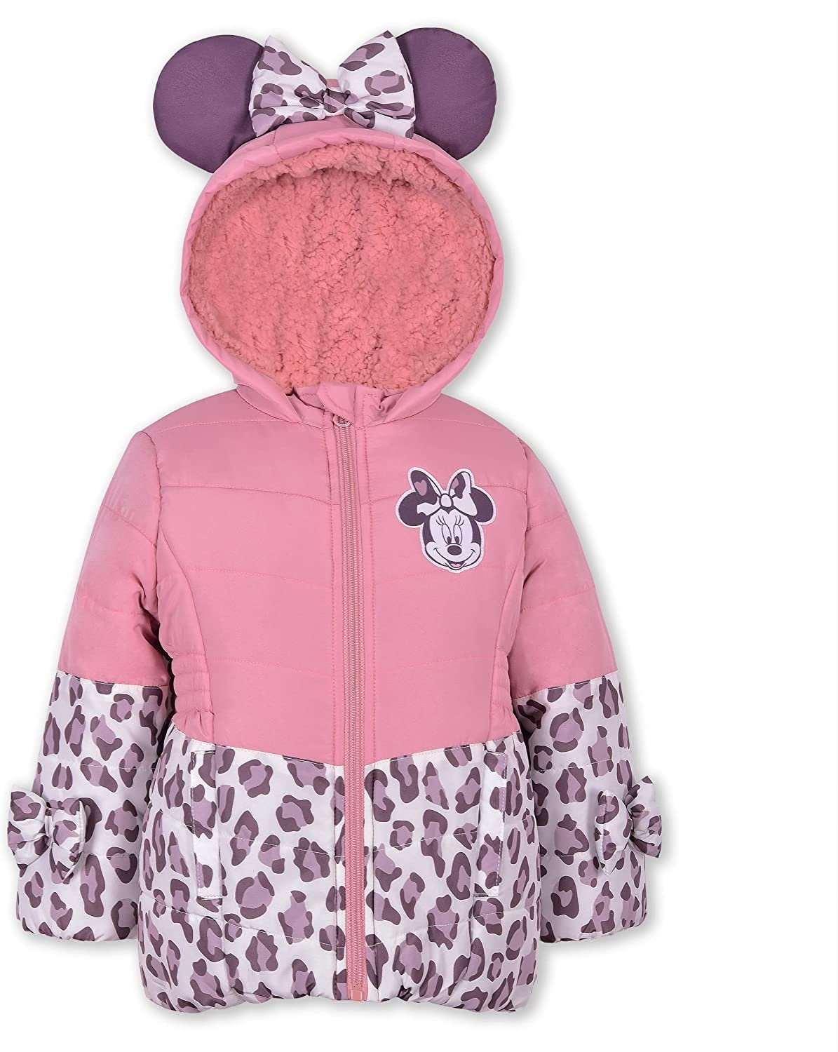 Disney Girl's Minnie Mouse Print Hooded Puffer Jacket with Ears and Bow ...