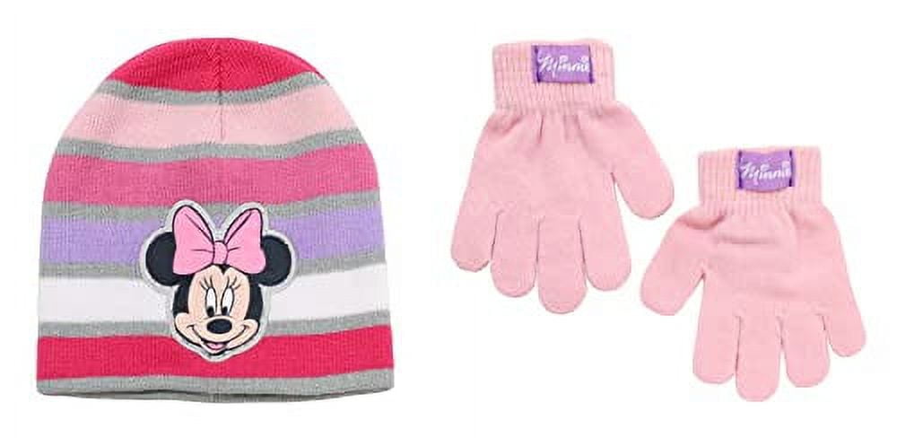 Disney Kids Minnie Mouse Snow Beanie Winter Hat and Glove Set, Pink ...
