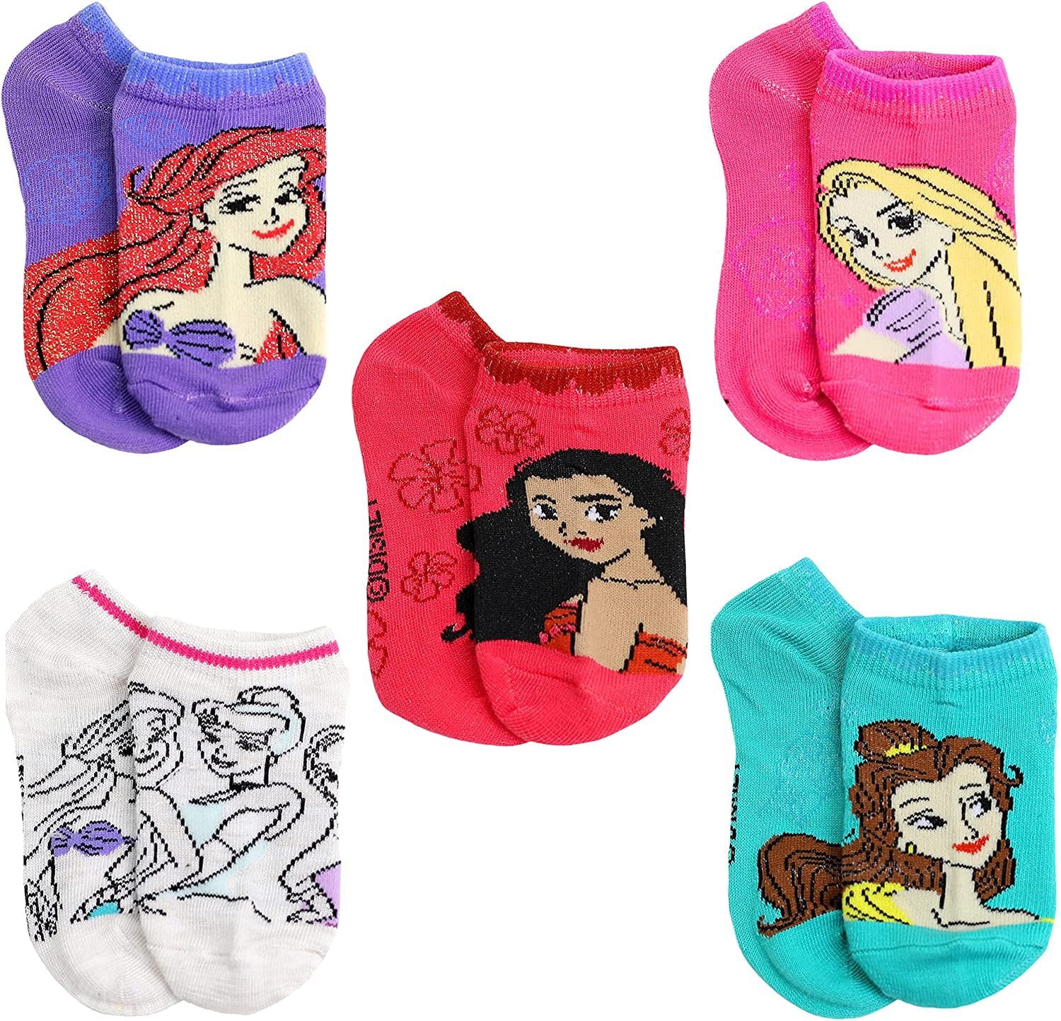Disney Girl's Princess 5 Pack Character Socks, Small 4-6 (Toddler Shoe ...