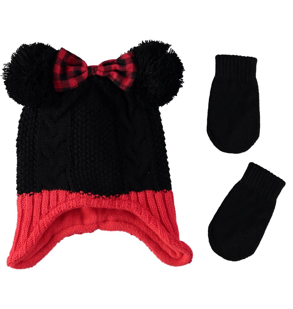 Disney Girls 12-24 Months Minnie Mouse Hat Mitten Set - Walmart.com