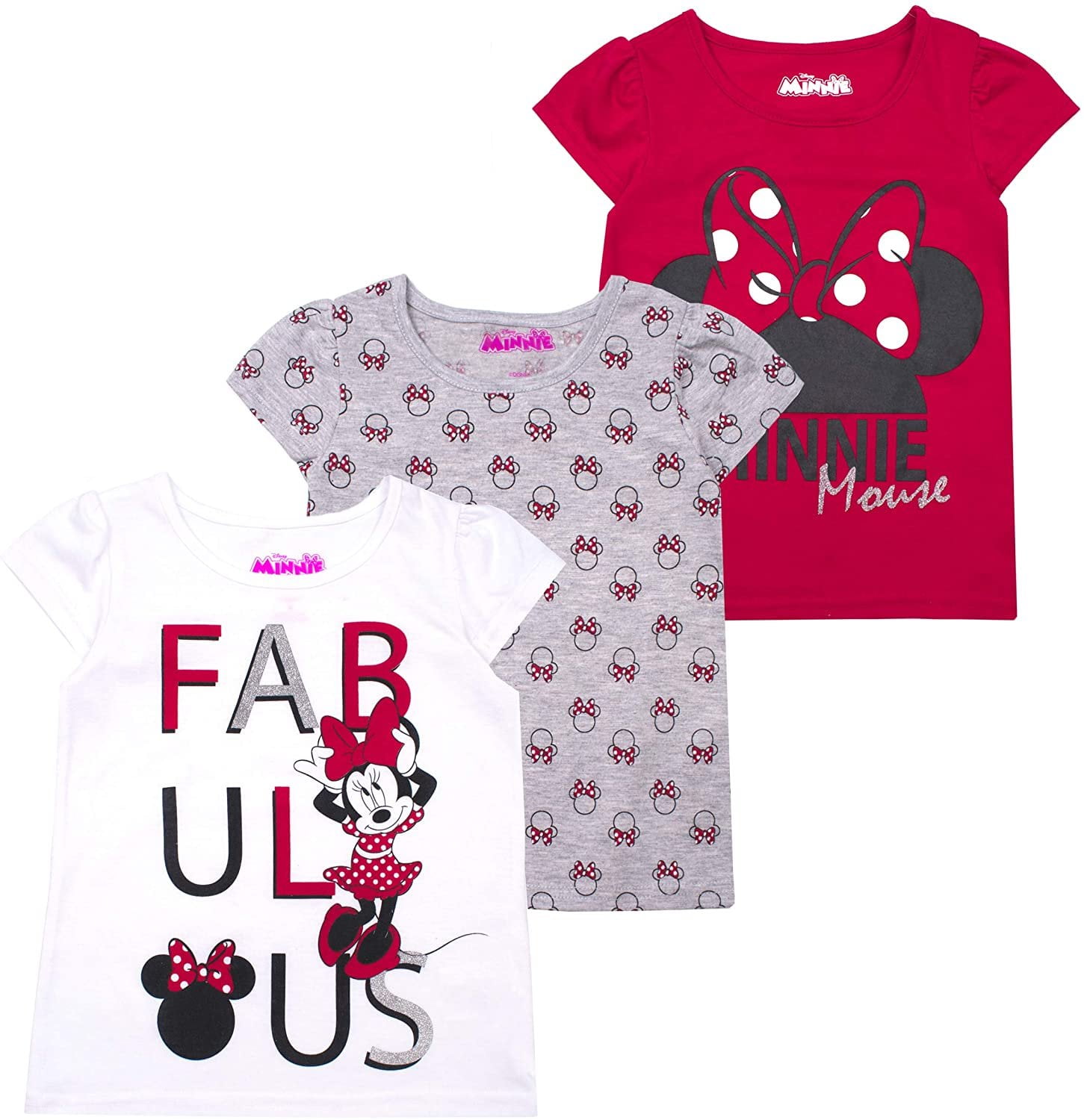 Disney Girls 3-Pack T-Shirts: Wide Variety Includes Minnie, Frozen ...