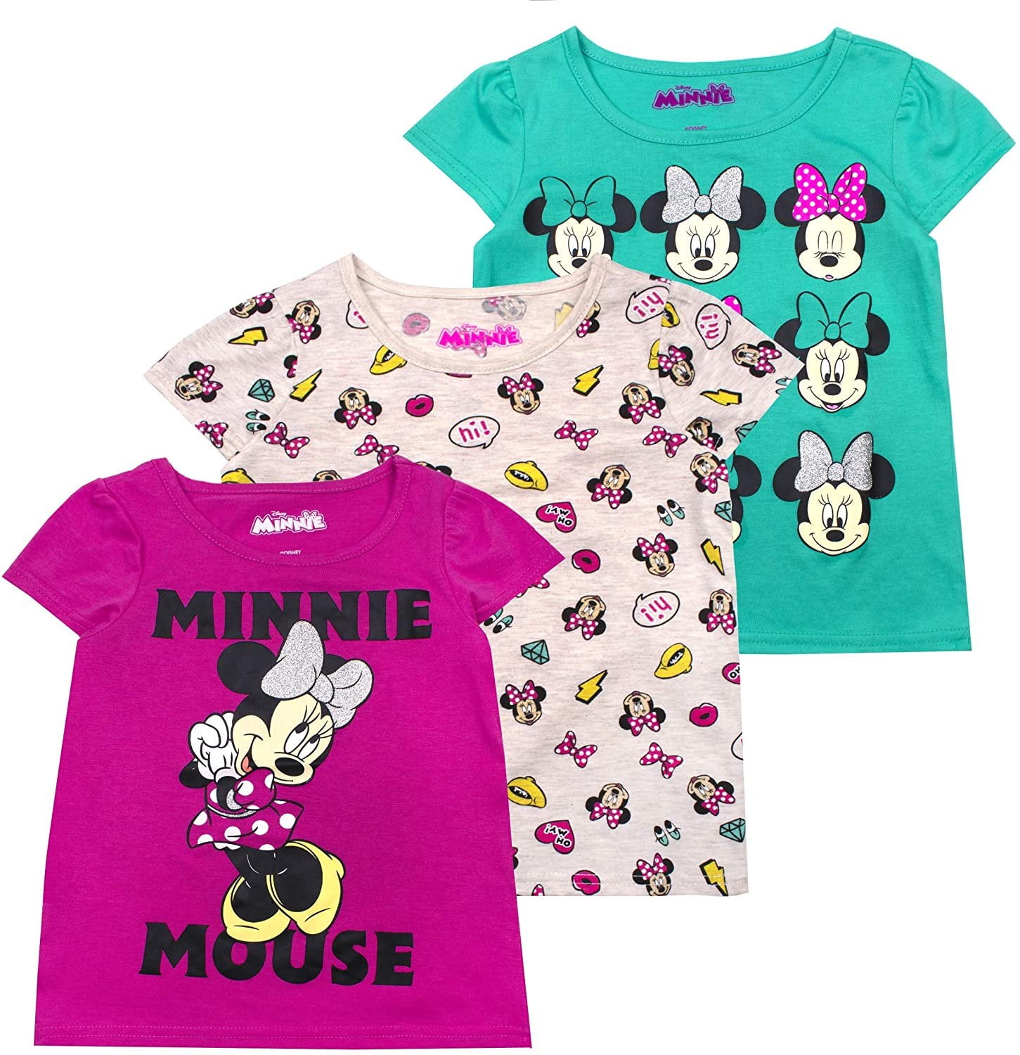 Disney Girls 3-Pack T-Shirts: Wide Variety Includes Minnie, Frozen ...