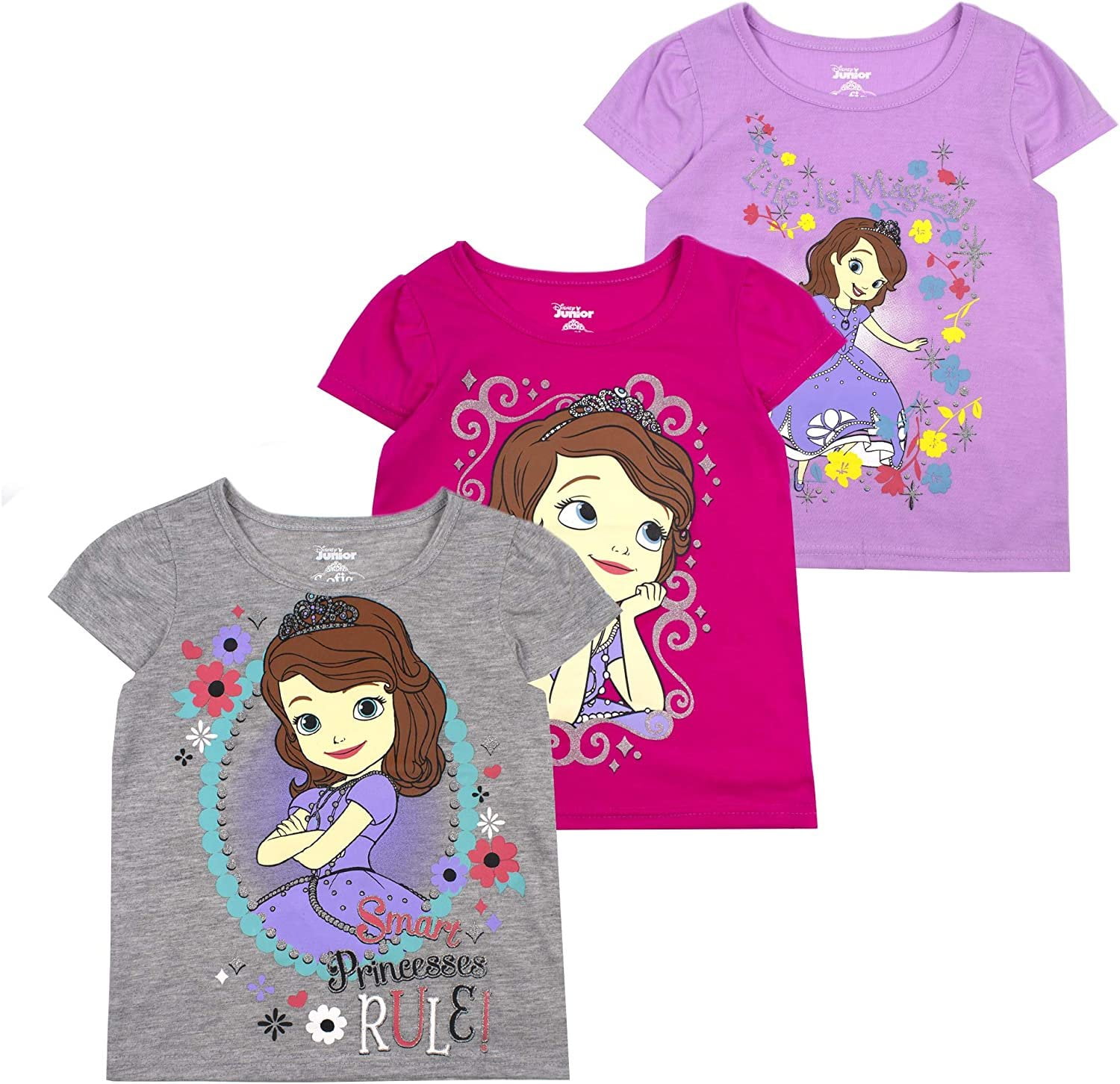 Disney Girls 3-Pack T-Shirts: Wide Variety Includes Minnie, Frozen ...