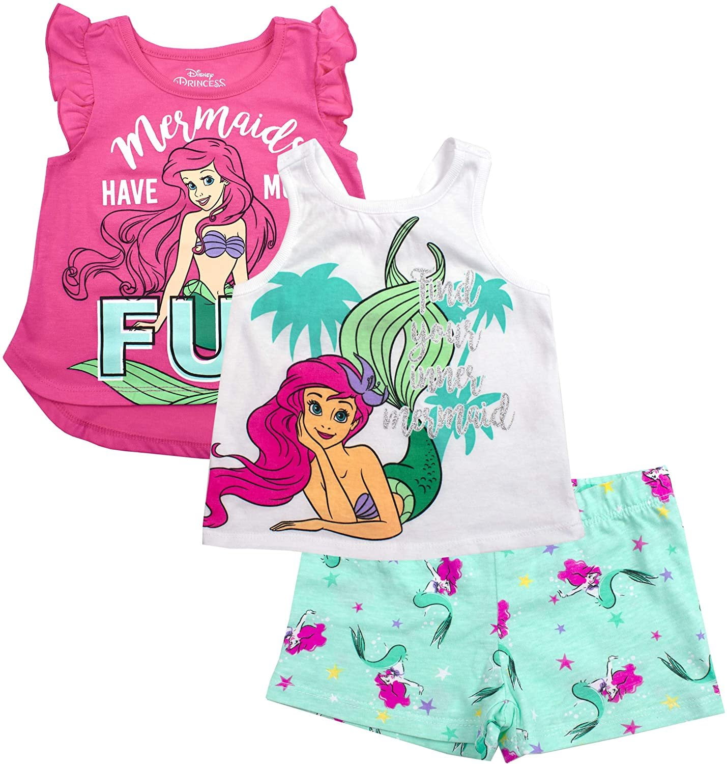 Disney Girls 3-Piece Shirts and Short Set: Wide Variety Includes Minnie ...