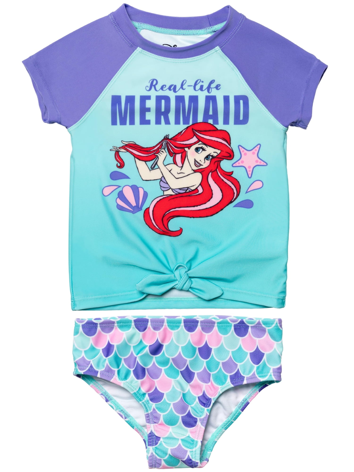 Disney Girls' Ariel Rash Guard Swimsuit Set, 2-pcs, Sizes 2T-8, Blue ...