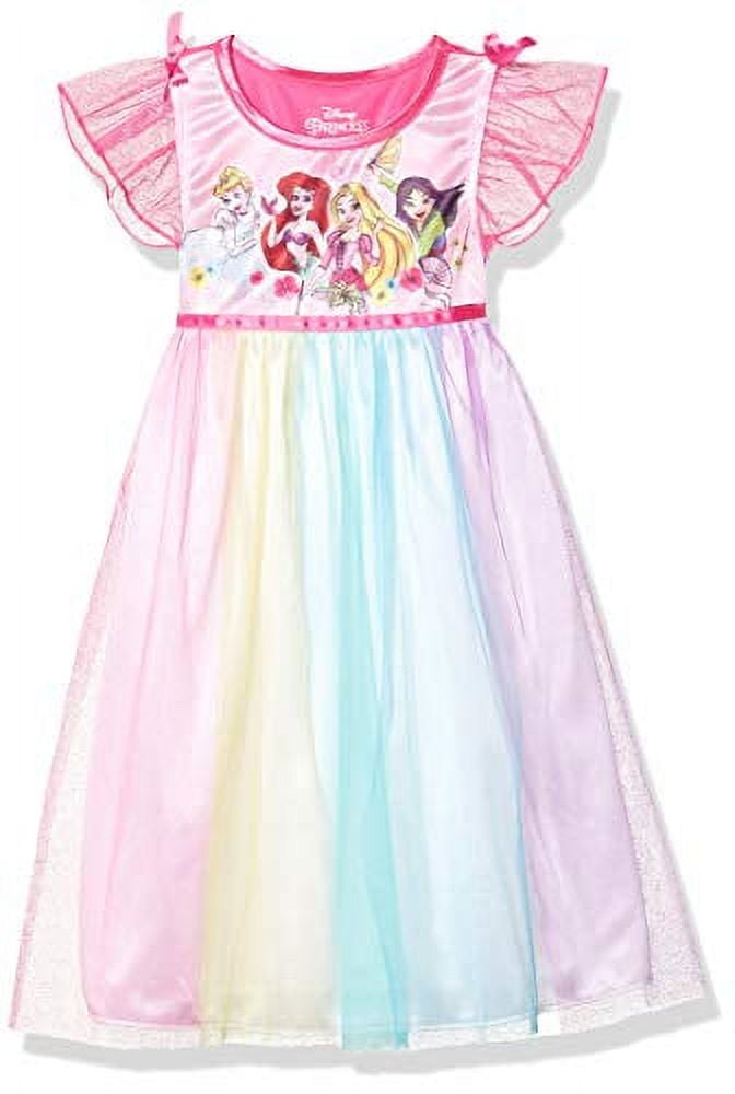 Disney Girls' Big Fantasy Princesses Nightgown, Multi-Princess Rainbow ...