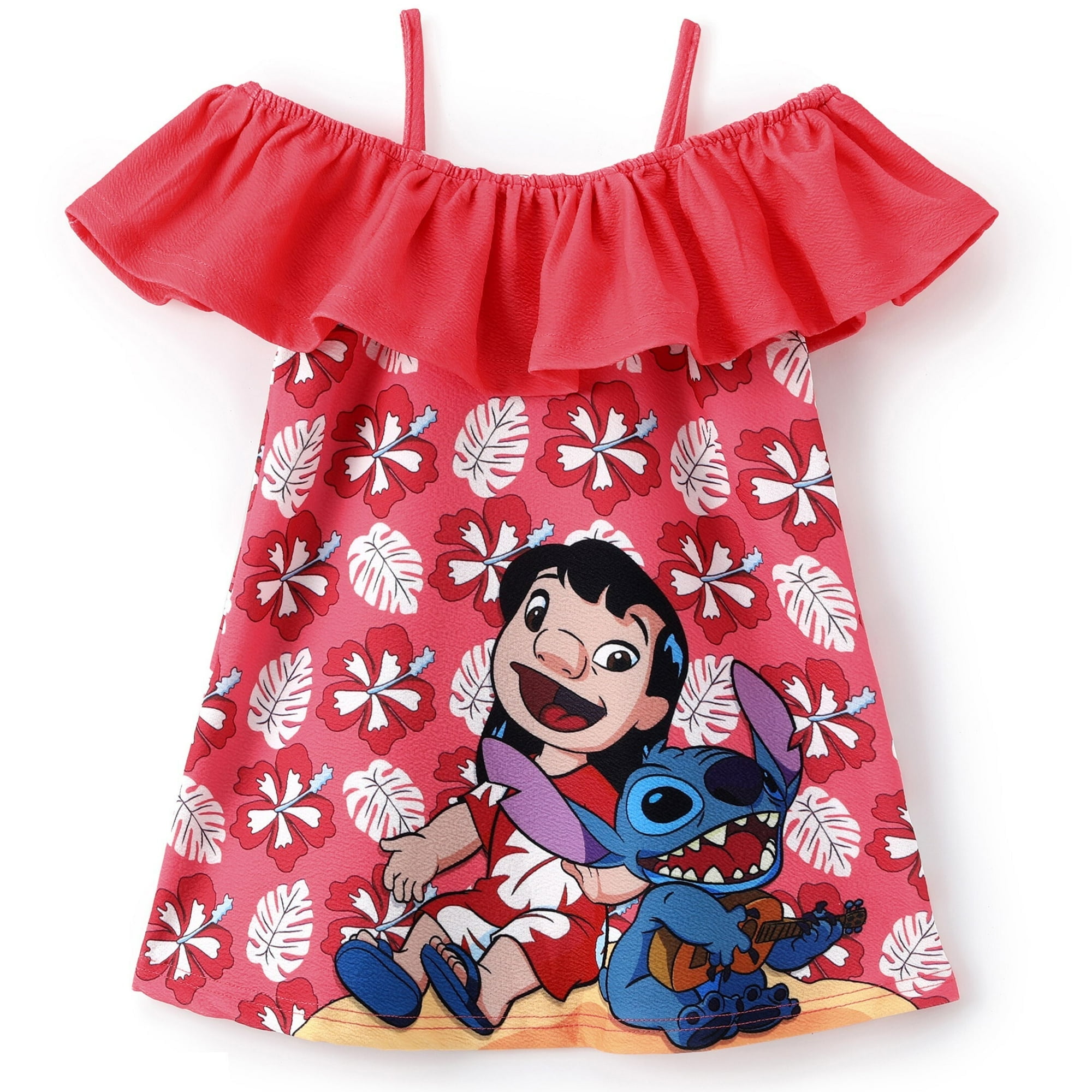 Disney Lilo & Stitch Girls Red Summer Ruffle Dress, Hibiscus Floral ...