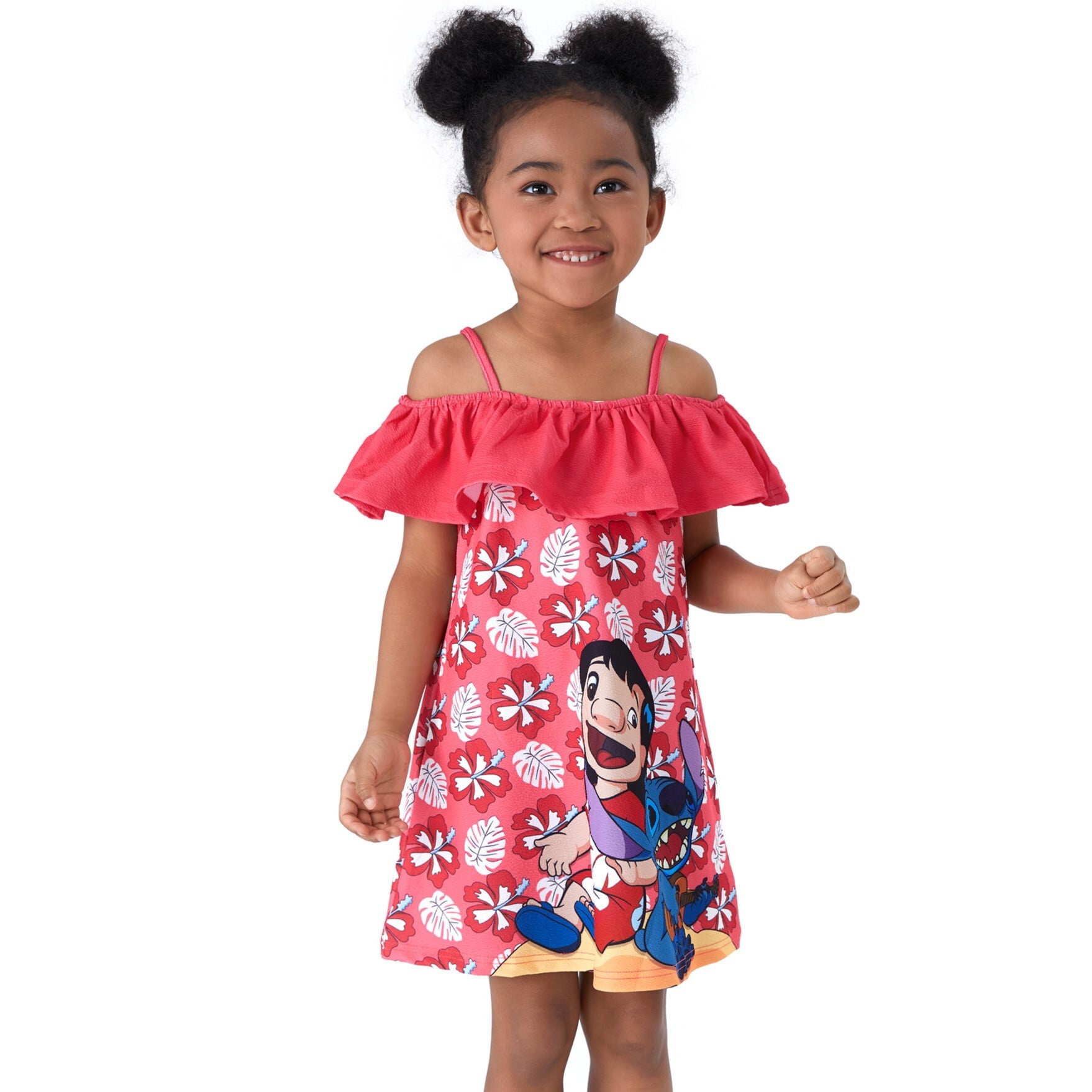 Disney Girls Dresses Lilo & Stitch Graphic Off Shoulder Ruffle Summer ...