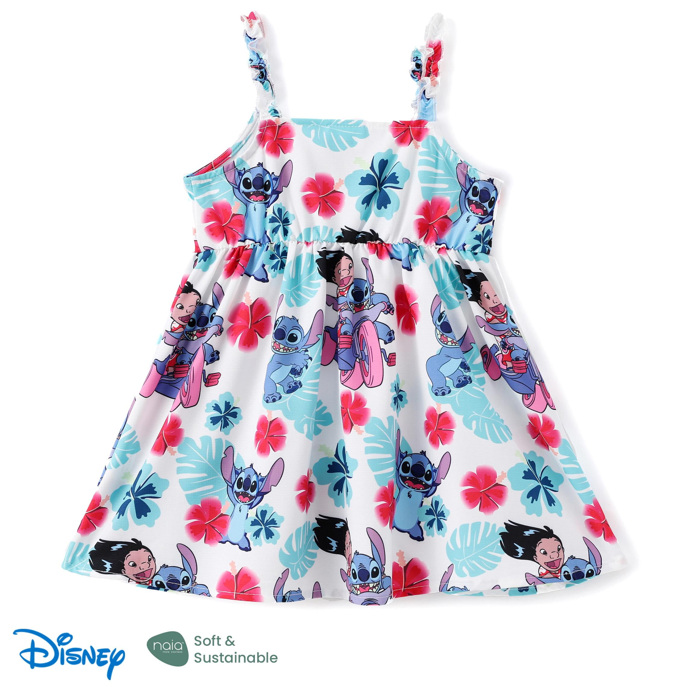 Disney Girls Dresses Lilo & Stitch Graphic Tropical Plant Flower ...