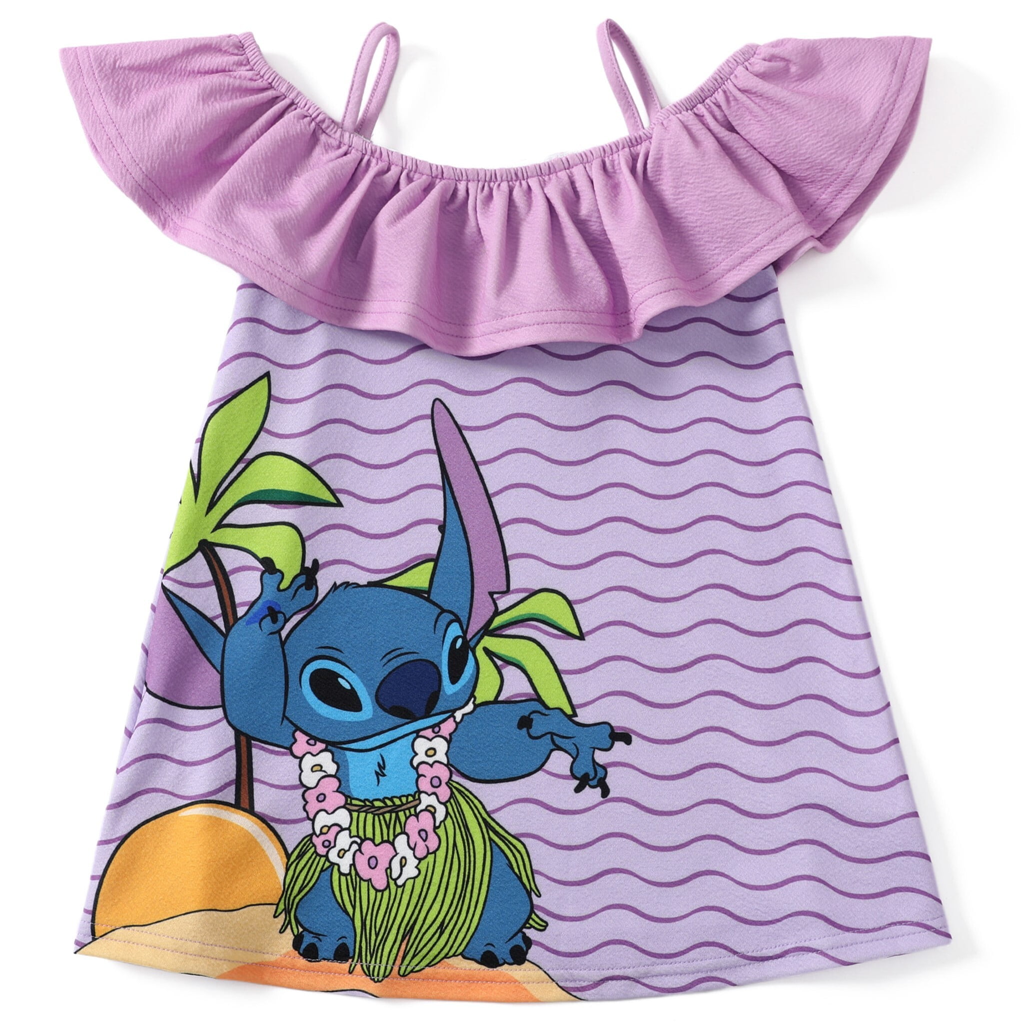 Disney Girls Dresses Stitch Graphic Off Shoulder Flutter Sleeve Summer ...