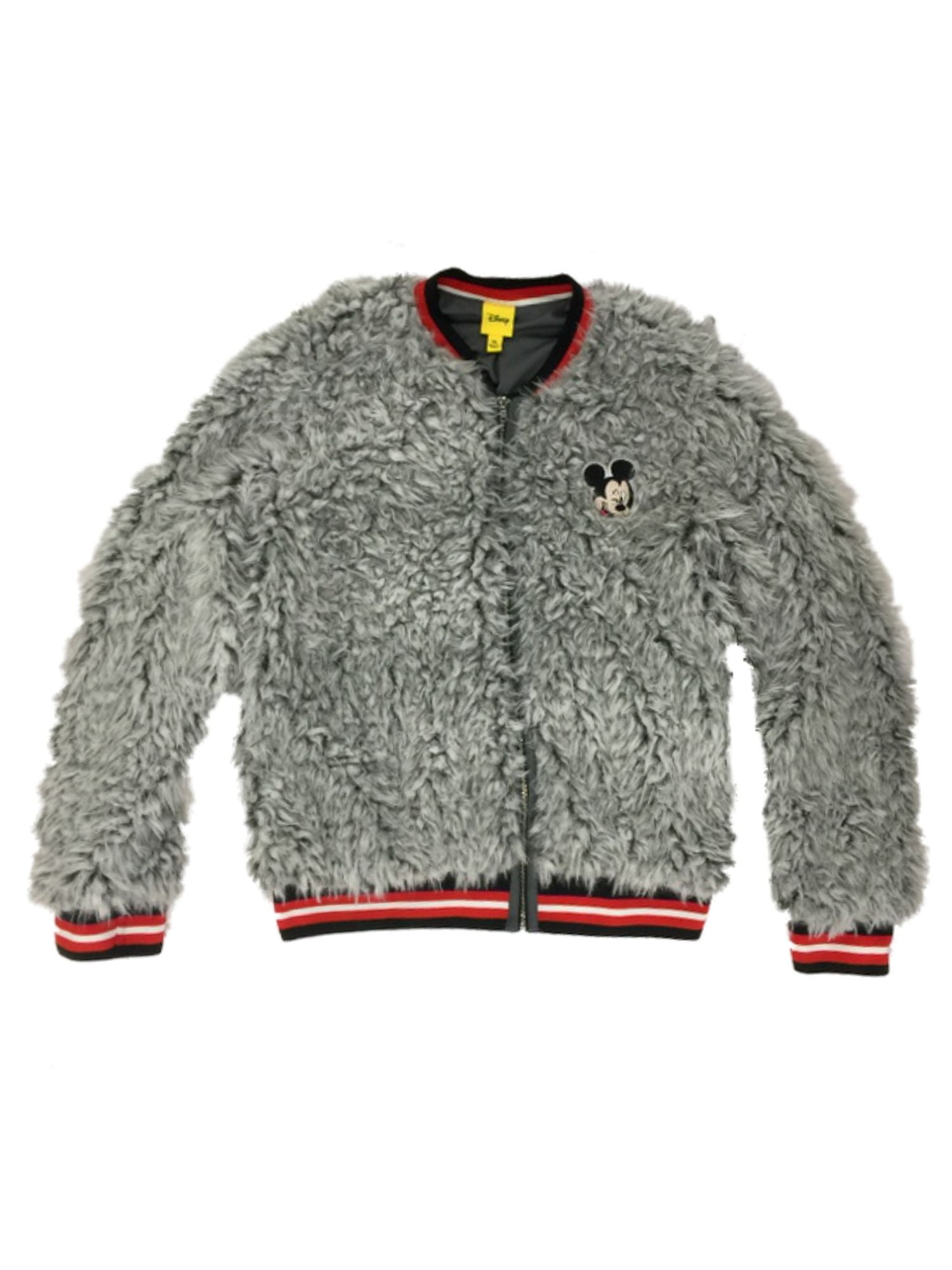 Disney Girls Gray Faux Fur Mickey Mouse Zip Front Sweatshirt Jacket ...