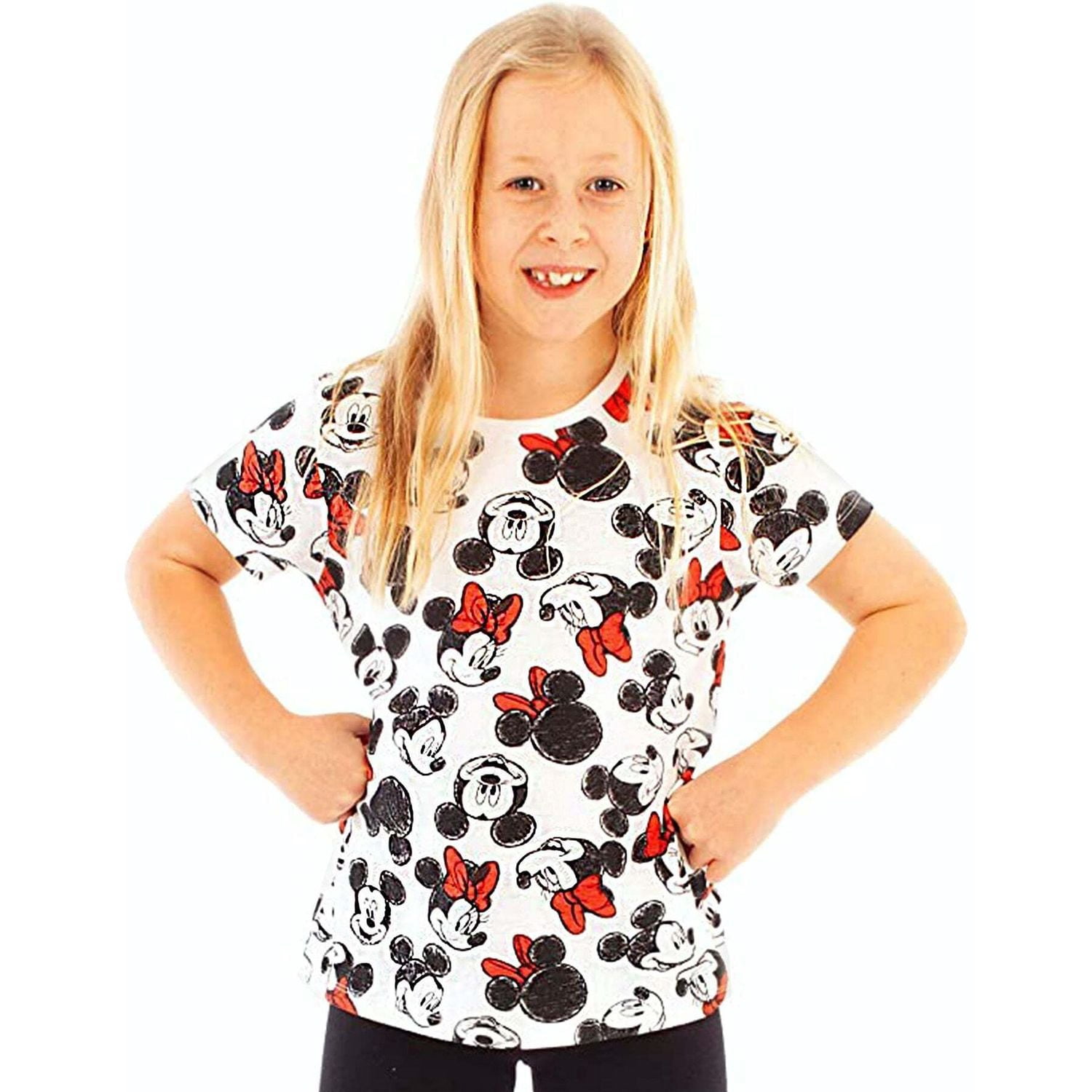 Disney Girls Mickey & Minnie Mouse All-Over Print T-Shirt - Walmart.com