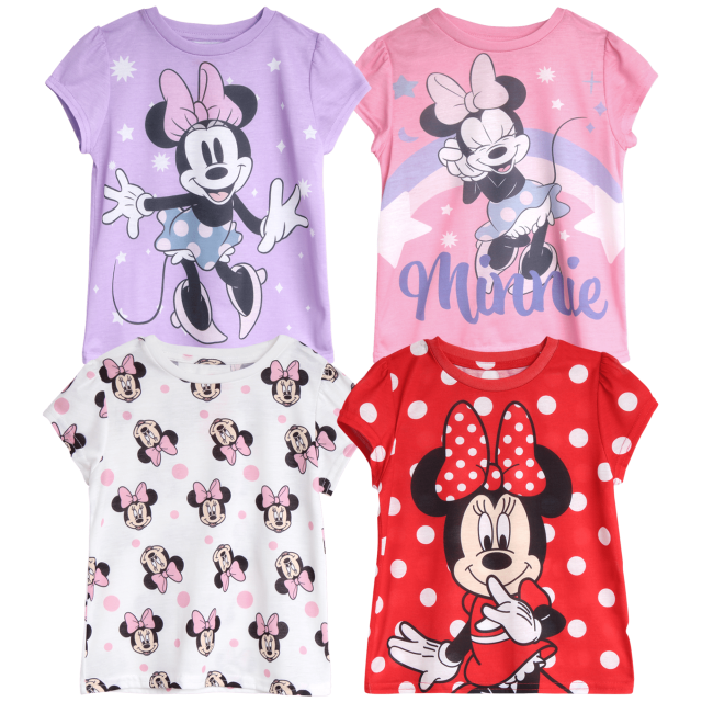 Disney Girls' Minnie Mouse T-Shirt - 4 Pack Minnie Mouse Short Sleeve ...