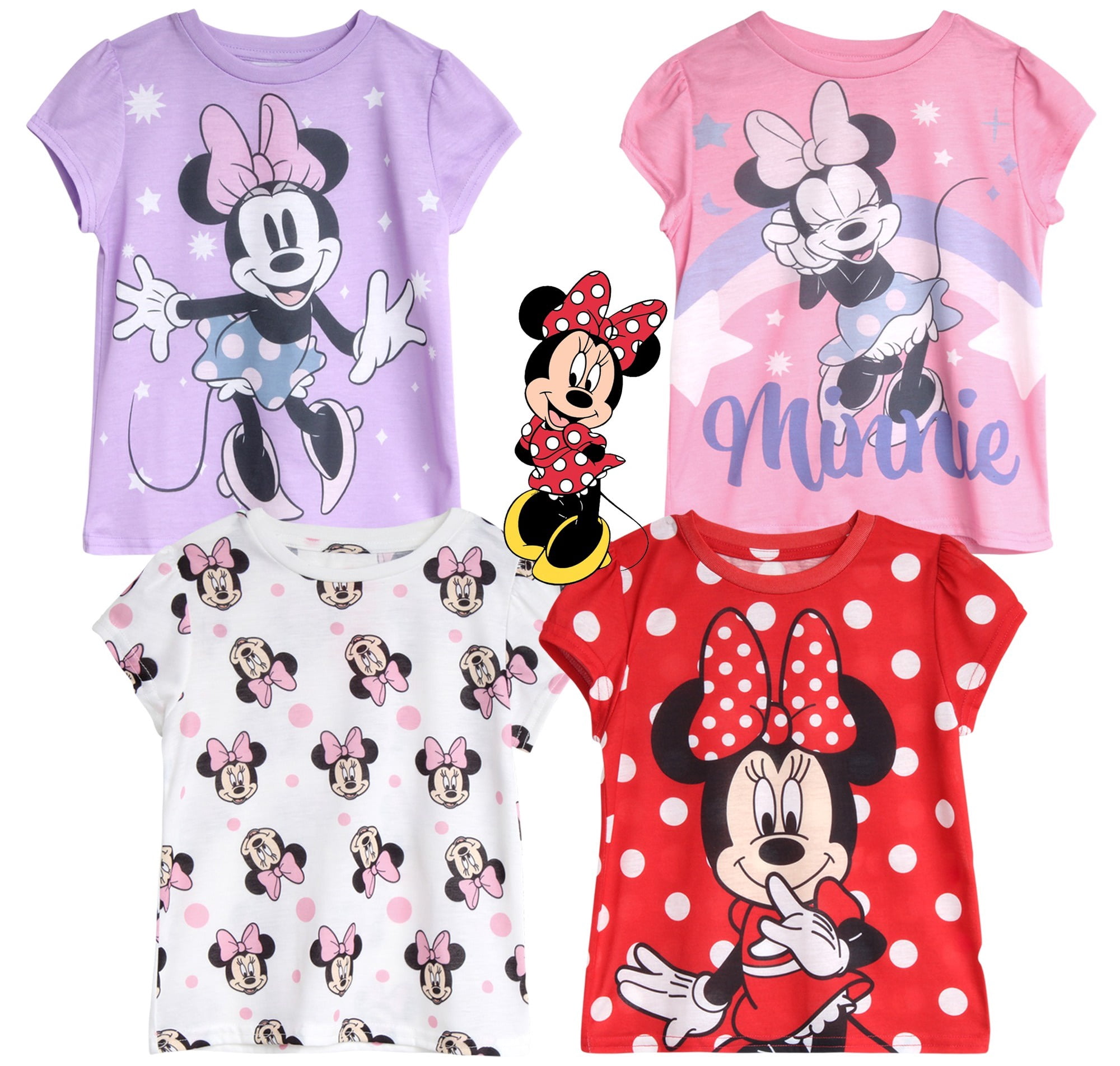Disney Princess Girls T-Shirt - 4 Pack Soft Minnie Mouse, Princess ...