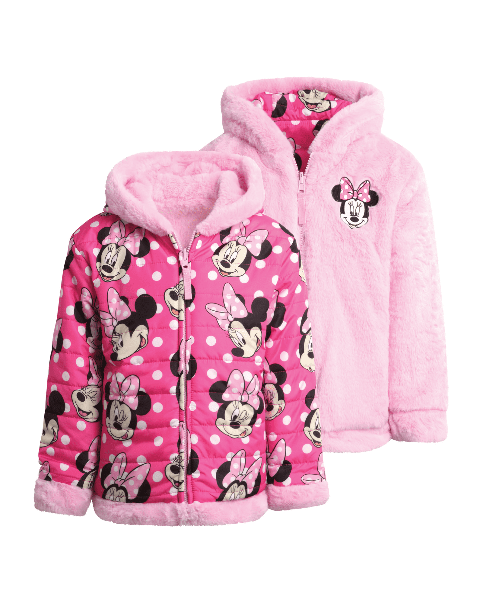 Disney Girls' Reversible Puffer Jacket – Princess, Minnie Mouse Quilted ...