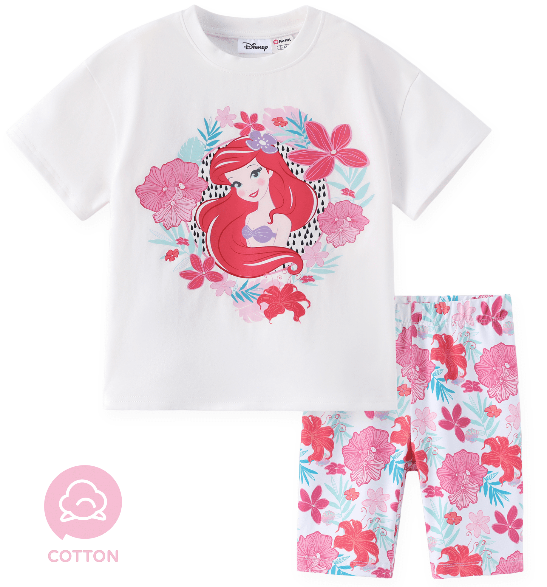 Disney Girls Outfit Set Princess Ariel Graphic Oversize Cotton T-shirt ...