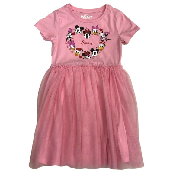 Disney Girls Pink Besties Mickey Minnie Mouse Goofy Daisy Duck Dress XL ...