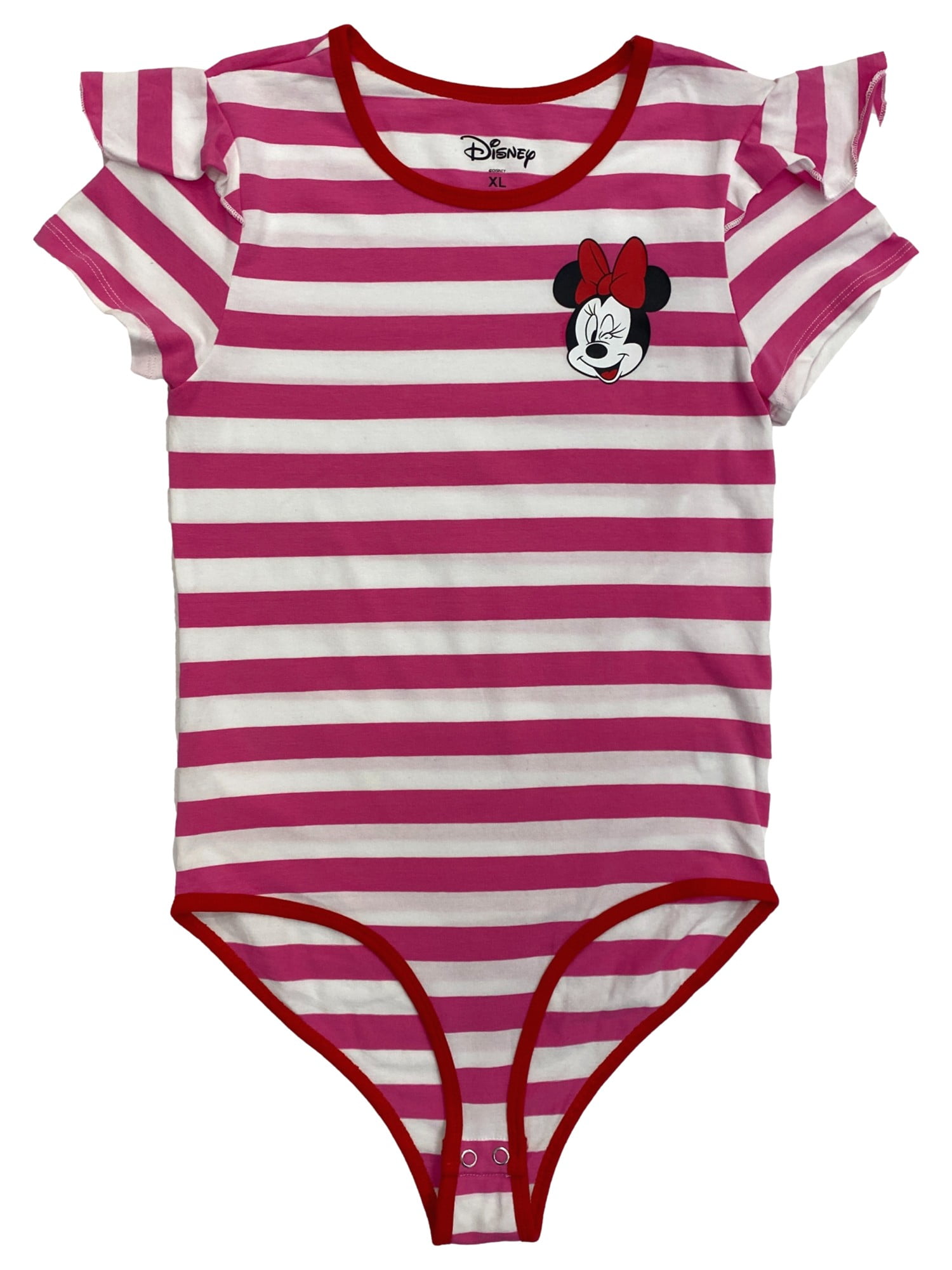 Disney Girls Pink Stripe Minnie Mouse Snap Bottom Bodysuit Tee Shirt ...