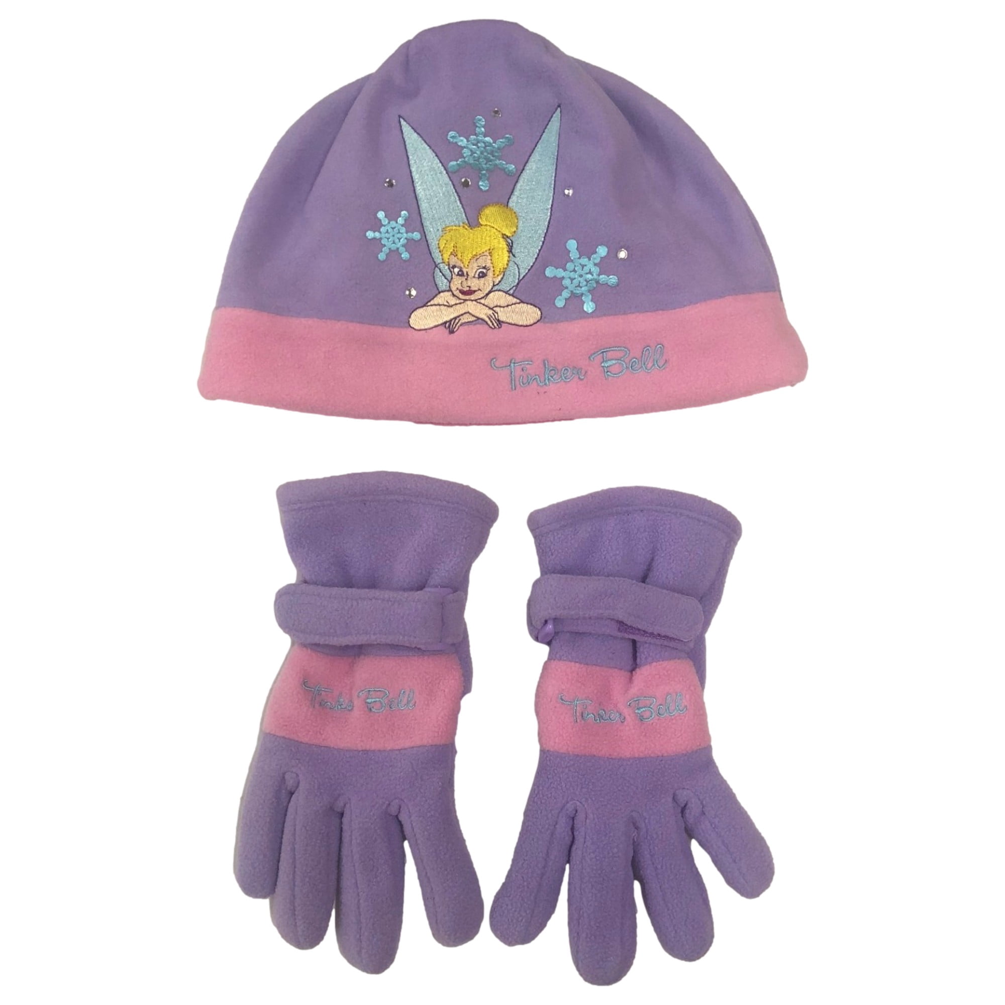 Disney Girls Purple Fleece Tinkerbell Fairies Beanie Hat & Gloves Set ...