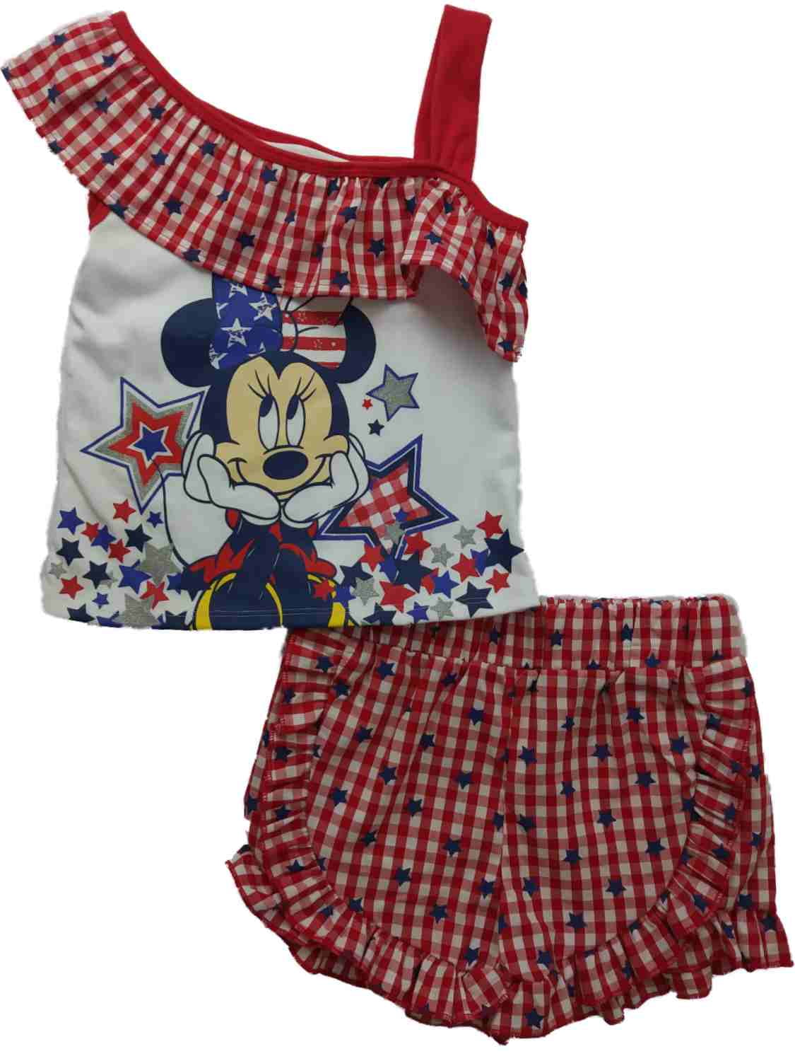 Disney Girls Red Blue & White Minnie Mouse Gingham Checker Print Outfit ...